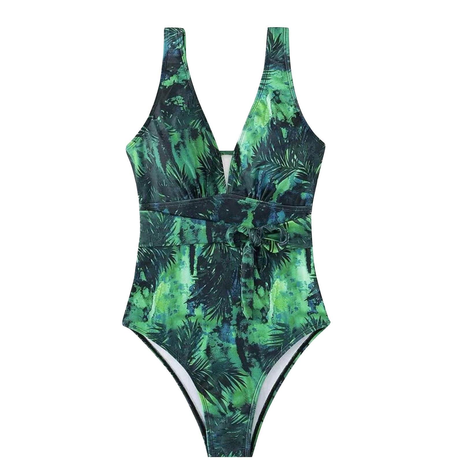 TMOYZQ Women's Sexy V Neck One Piece Swimsuits Tie Waist Retro Athletic ...