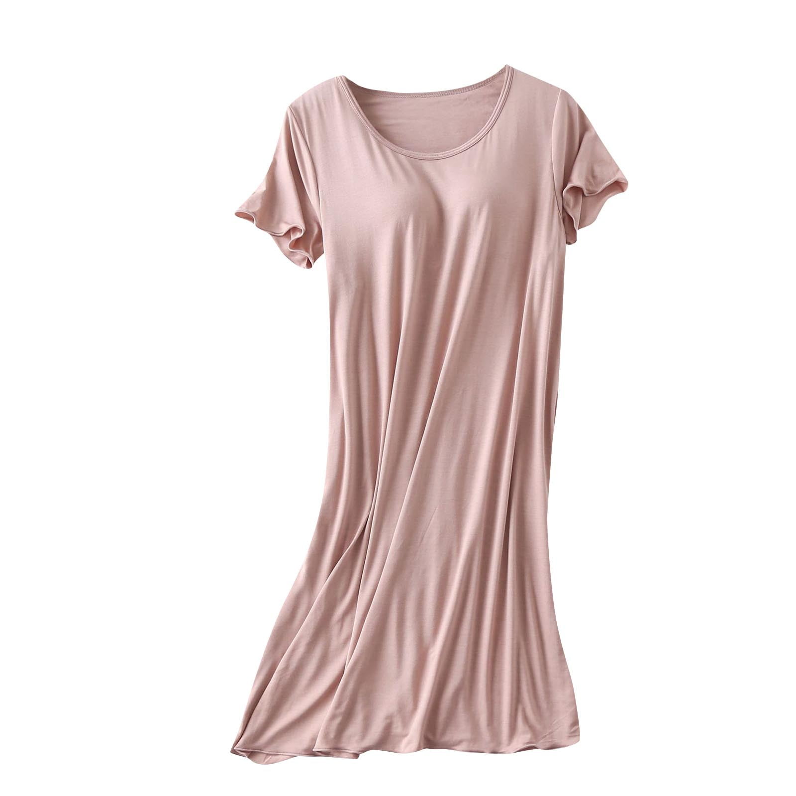 TMOYZQ Women's Solid Color Nightgown Short Sleeve Crewneck Comfy ...