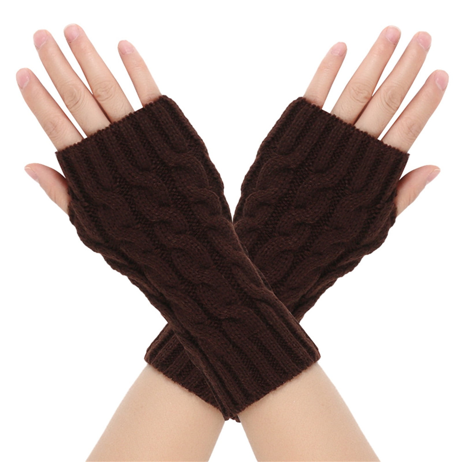 TMOYZQ Women's Stretchy Cable Knitted Fingerless Gloves Long Gloves ...