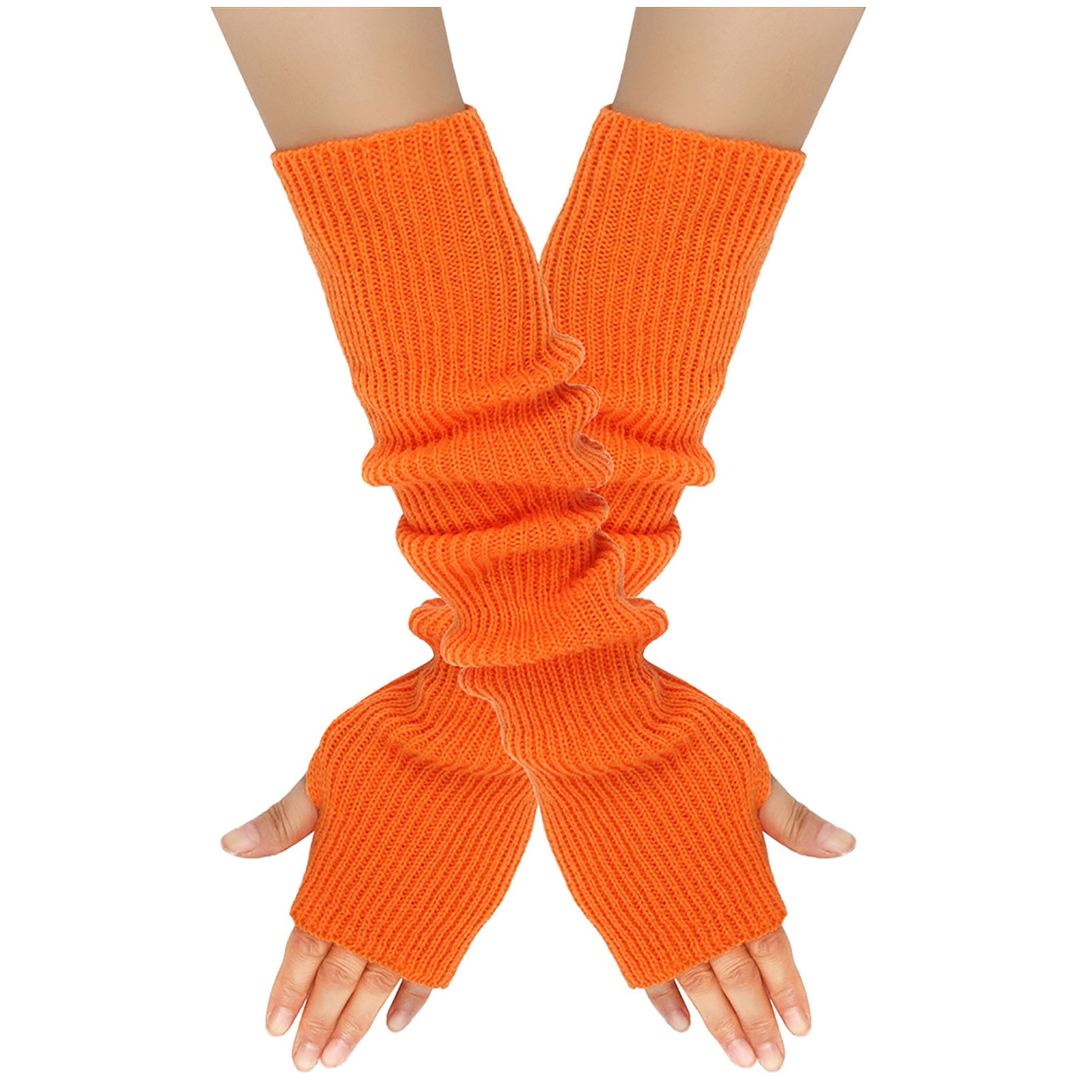 TMOYZQ Women's Stretchy Ribbed Knitted Fingerless Gloves Long Gloves ...