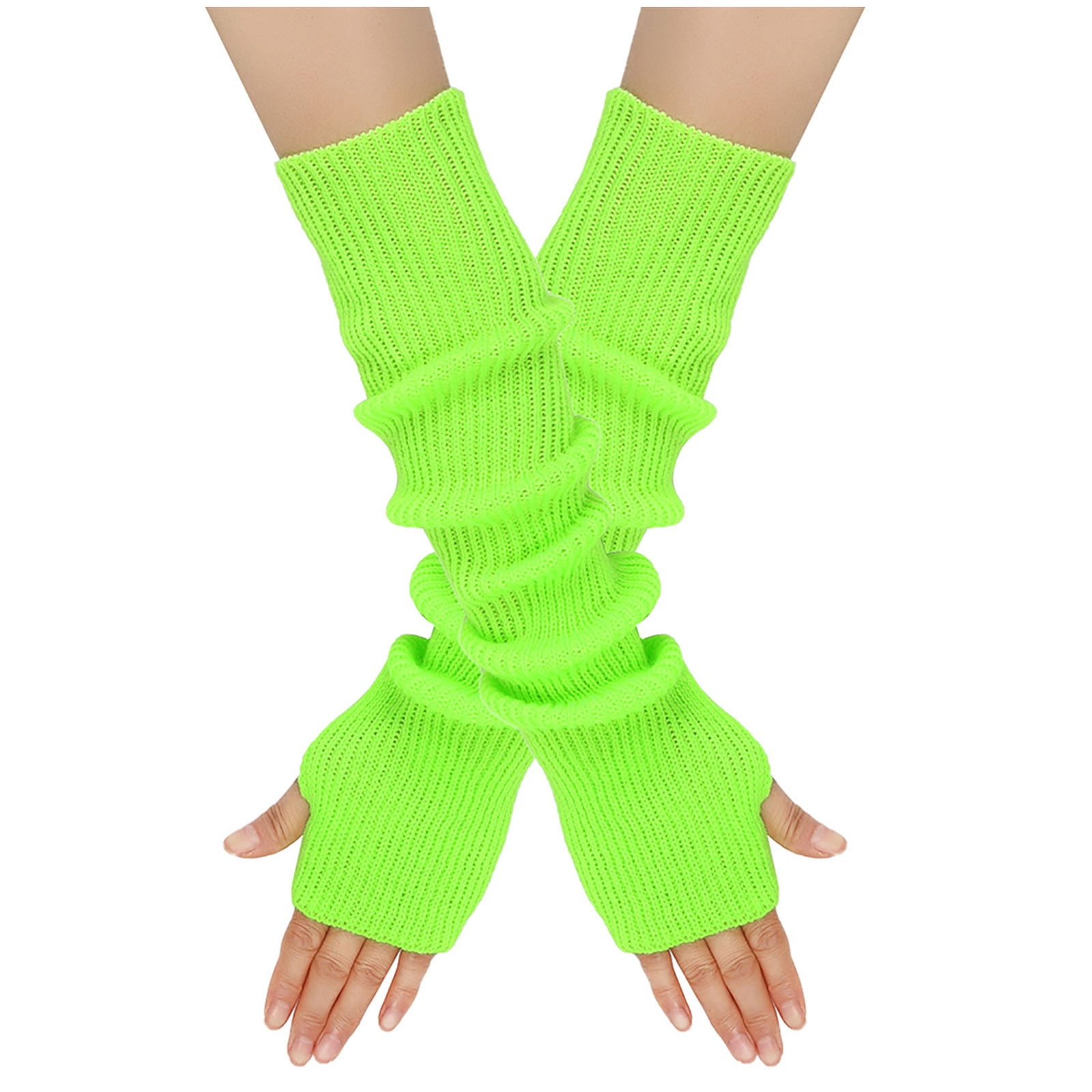 TMOYZQ Women's Stretchy Ribbed Knitted Fingerless Gloves Long Gloves ...