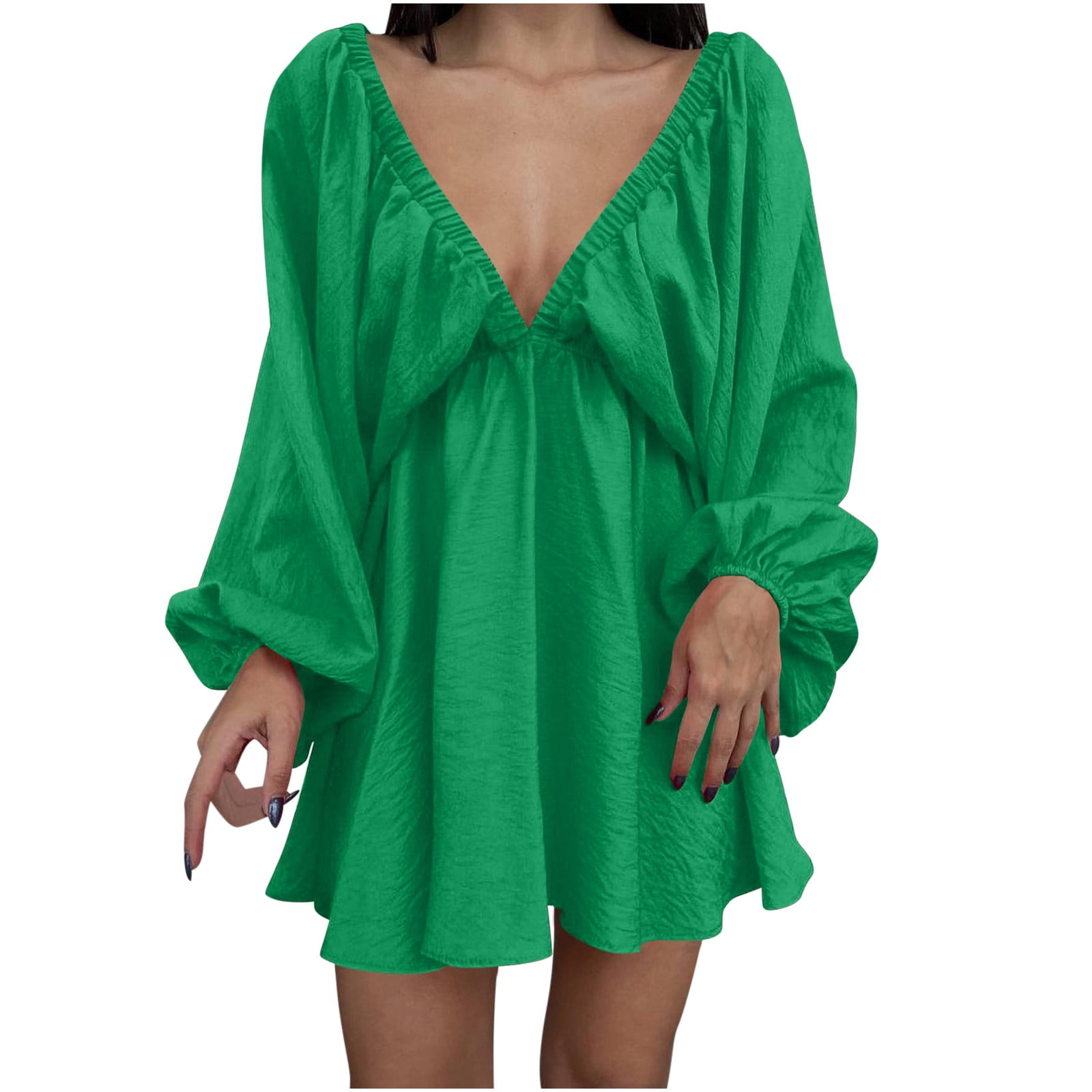 TMOYZQ Women's Summer Ruffle Babydoll Mini Dress Casual Puff Long ...