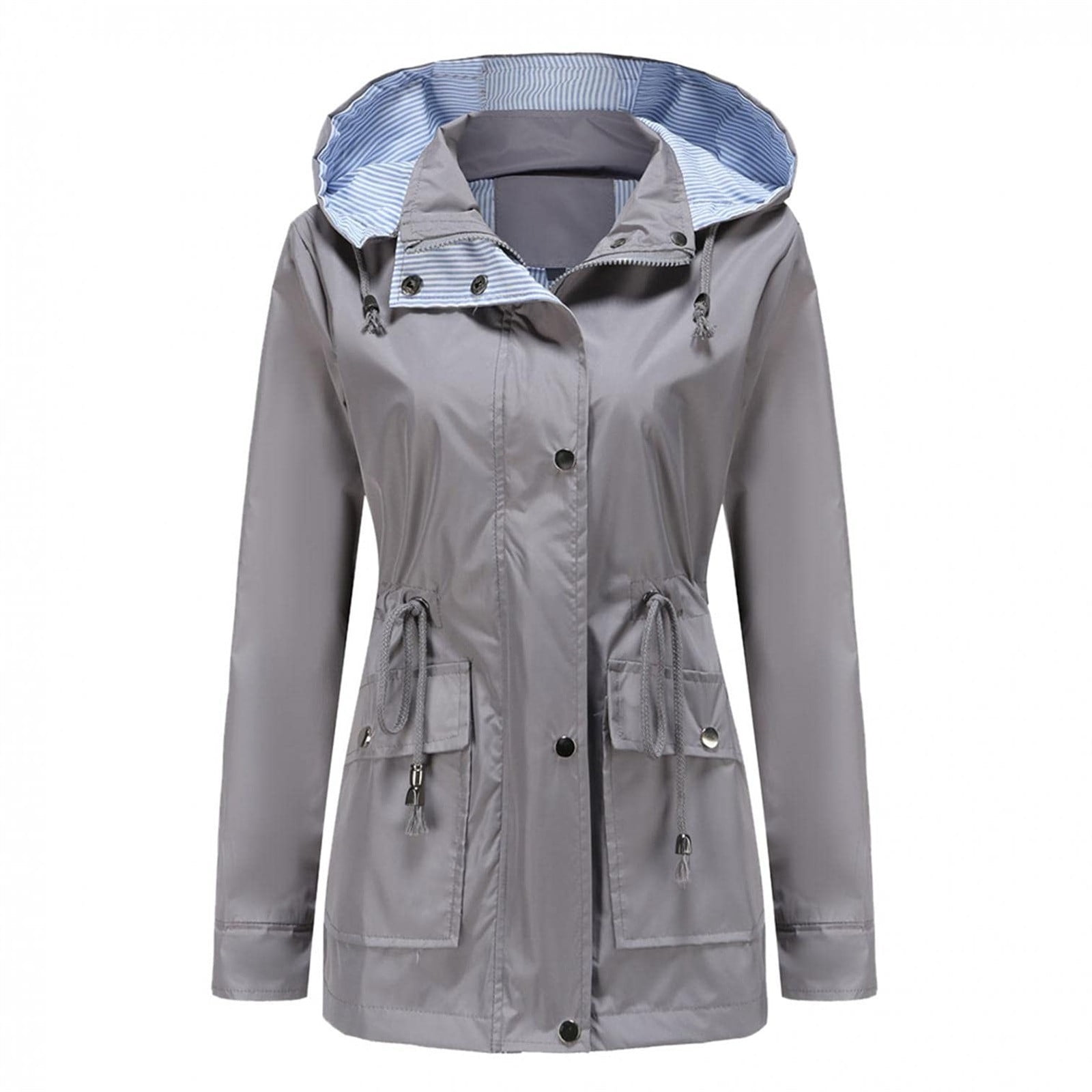 TMOYZQ Women's Waterproof Long Hooded Rain Coat Outdoor Lightweight ...