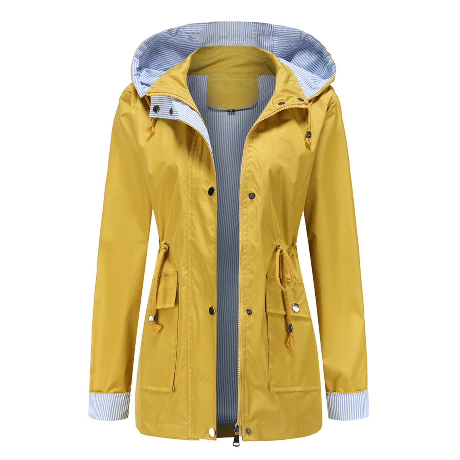 TMOYZQ Women's Waterproof Long Hooded Rain Coat Outdoor Lightweight ...