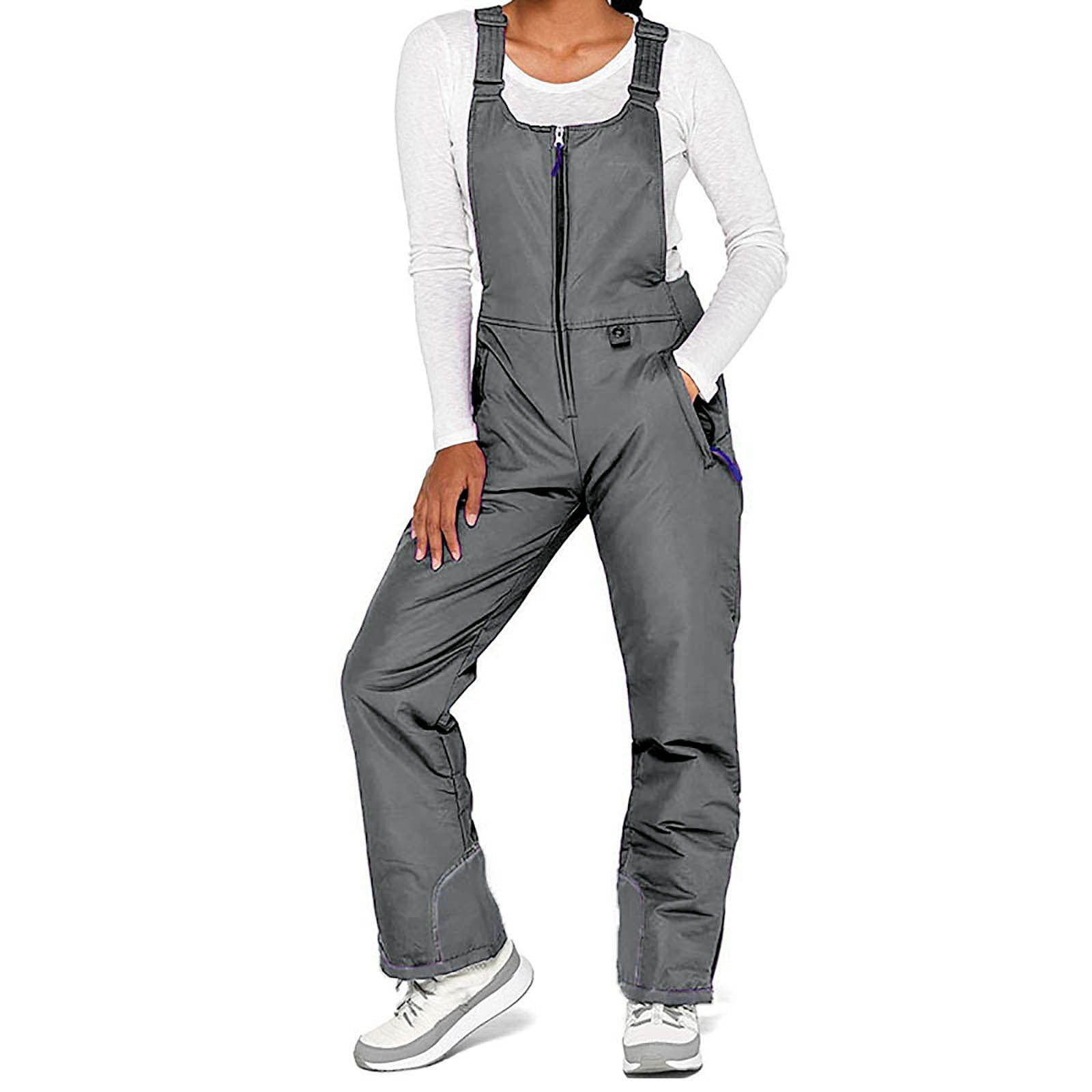 TMOYZQ Womens Snow Pants Adjustable Front Zip Overalls Pants Windproof ...