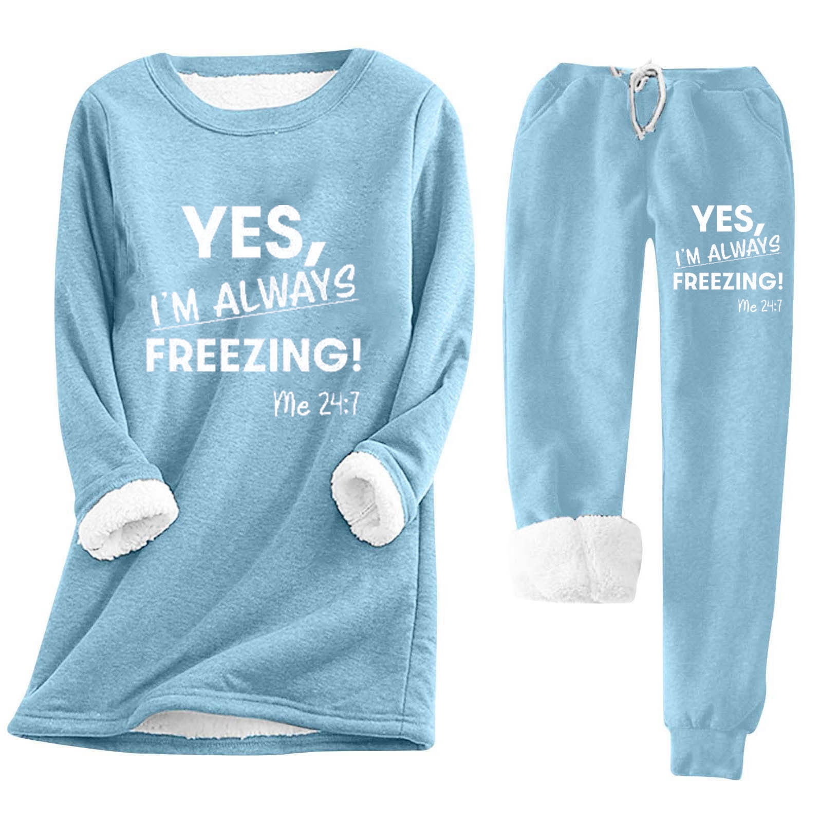 TMOYZQ Womens Yes I'm Still Freezing Me 24 7 Loungewear Set Fleece Two ...