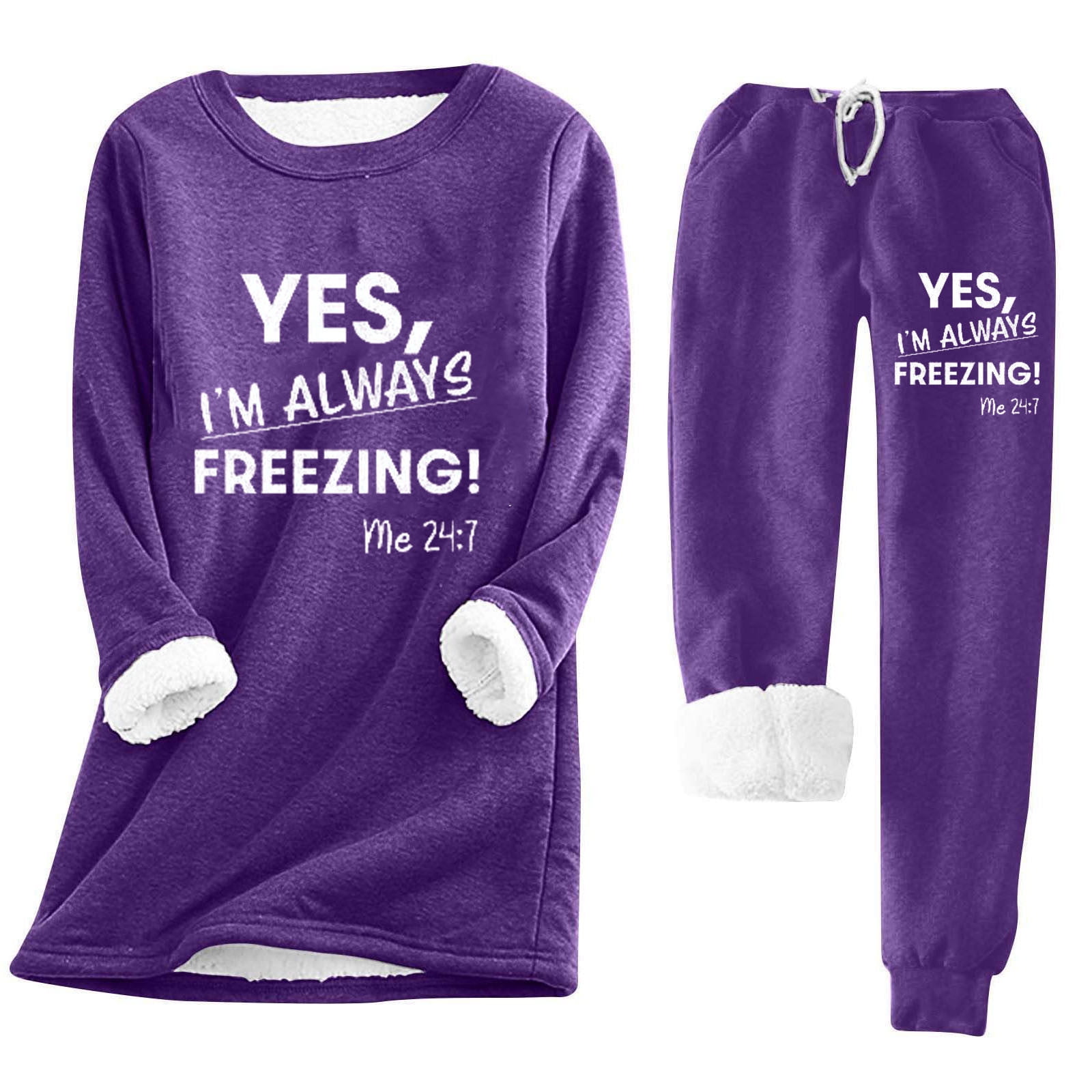 TMOYZQ Womens Yes I'm Still Freezing Me 24 7 Loungewear Set Fleece Two ...