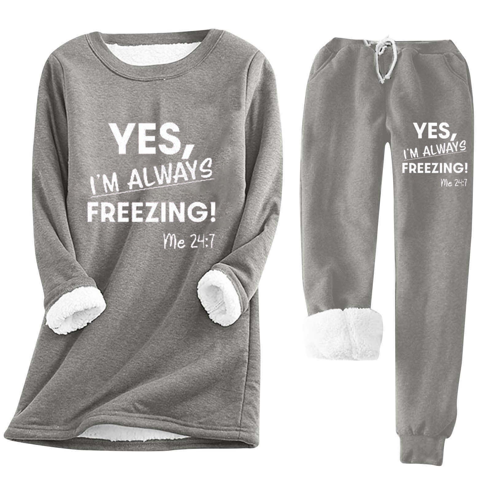TMOYZQ Womens Yes I'm Still Freezing Me 24 7 Loungewear Set Fleece Two ...