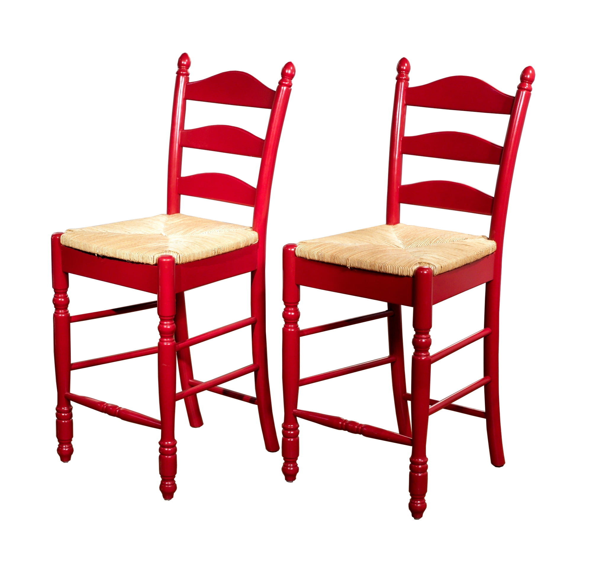 TMS 24" Indoor Ladder Back Counter Stool with Rush Seat, Set of 2, Red ...