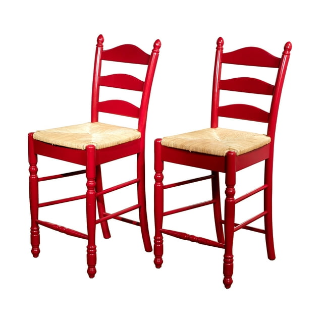 TMS 24" Indoor Ladder Back Counter Stool with Rush Seat, Set of 2, Red ...