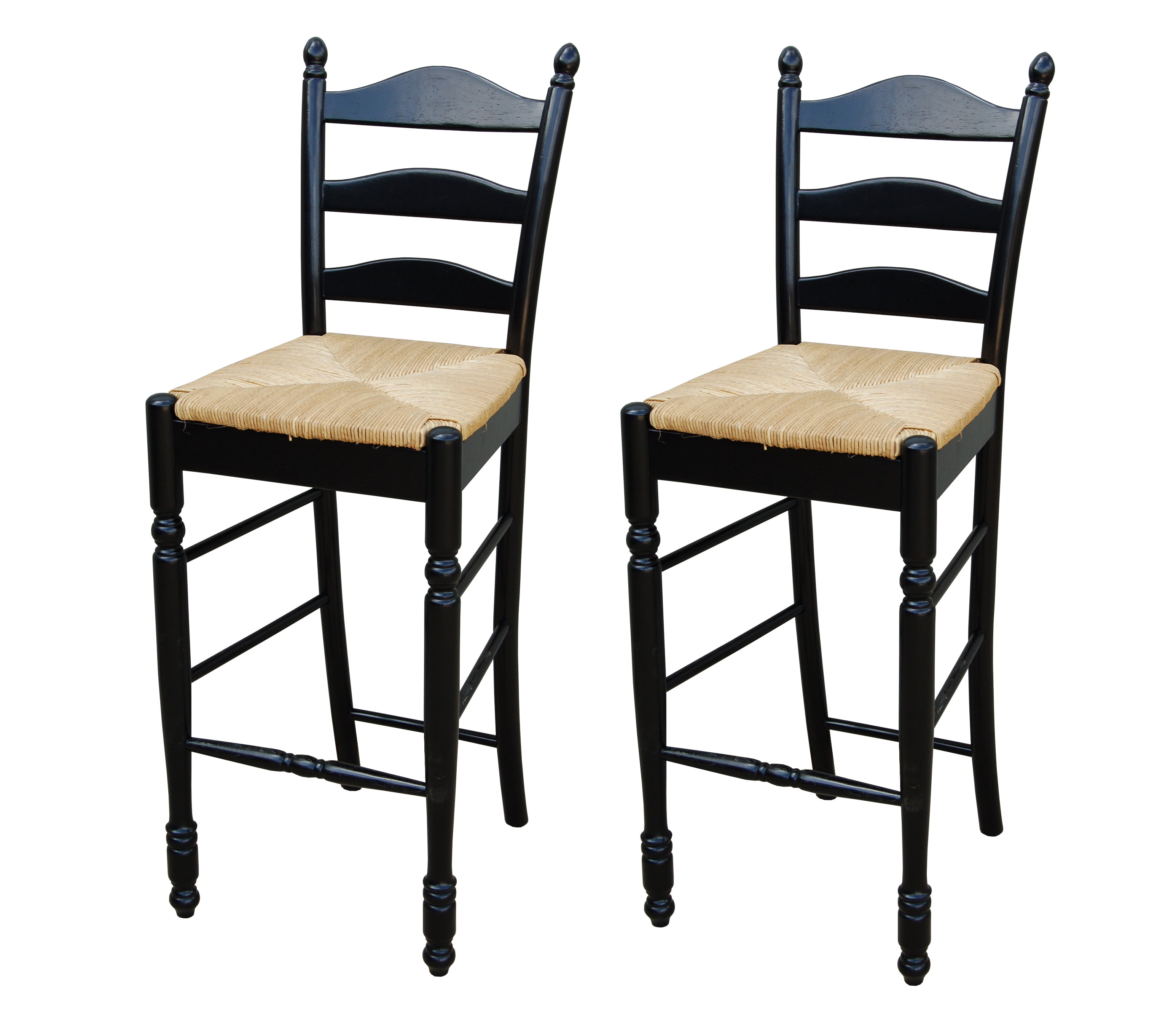 TMS 30" Indoor Ladder Back Bar Stool with Rush Seat, Set of 2, Black ...