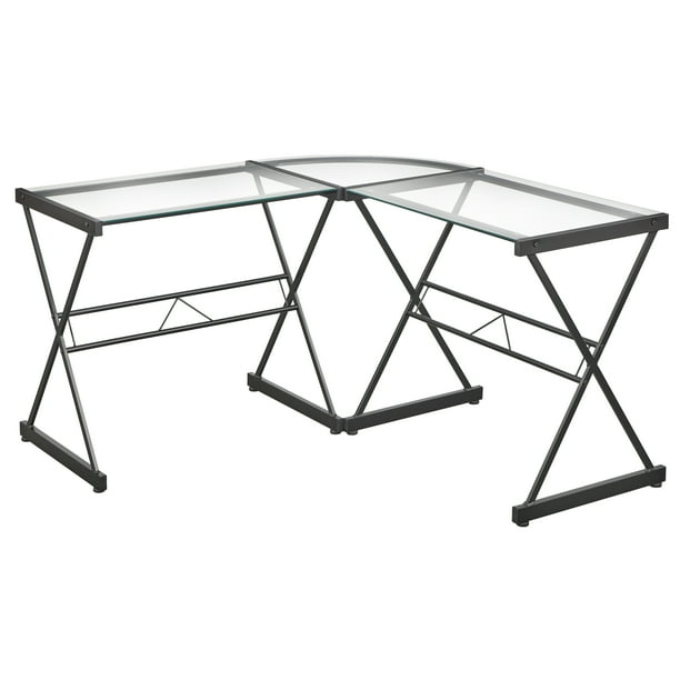 TMS Atrium L Shape Adult Computer Desk with Metal Frame & Clear Glass ...