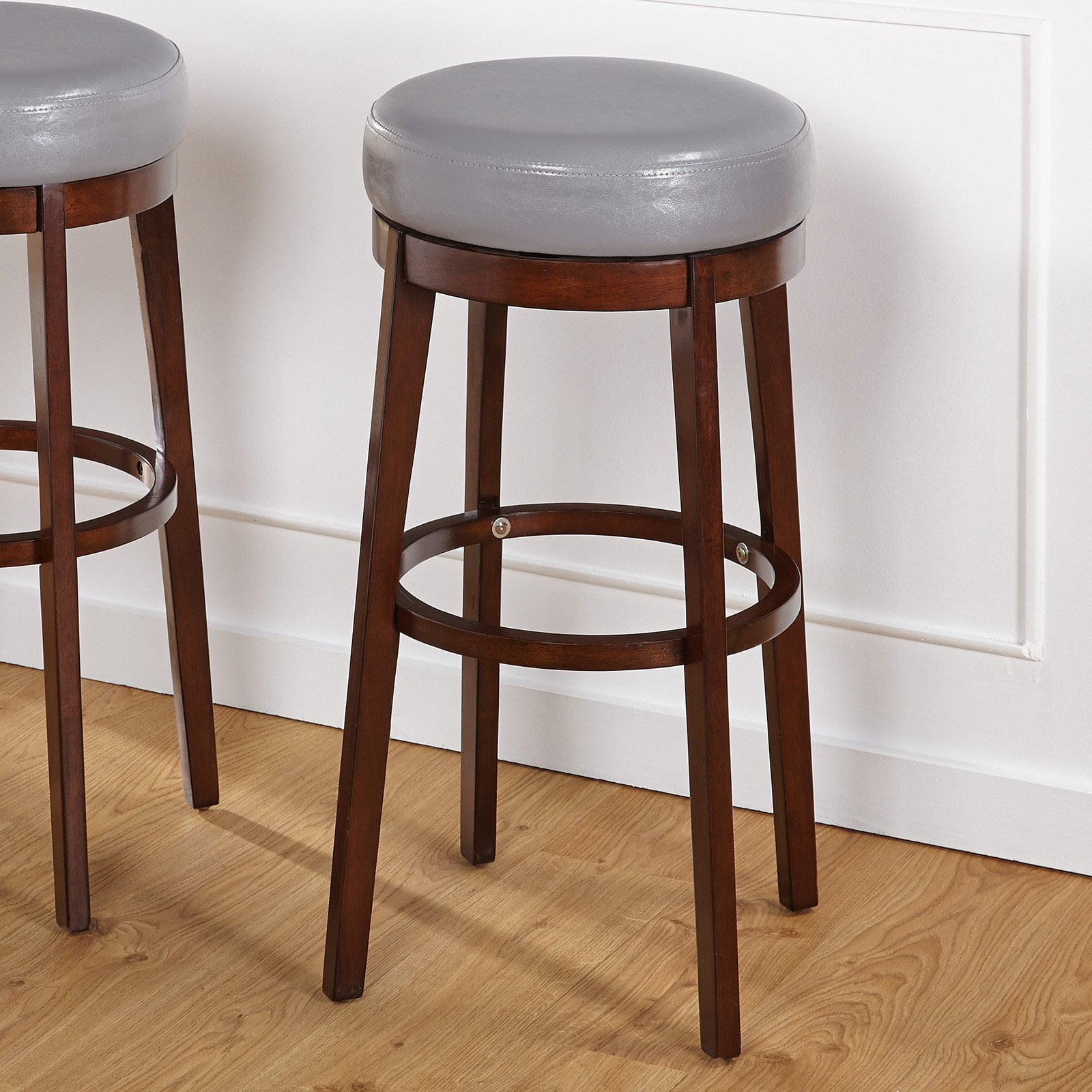 TMS Avenue 30 Round Swivel Bar Stool - Faux Leather - Backless Seat ...