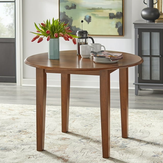 TMS Chadwick 40” Round Solid Wood Drop Leaf Dining Table, Walnut - Walmart.com