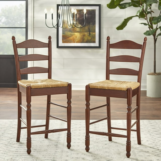 TMS Farmhouse Ladder Style Mid-Back Wood Counter Stools, Set of 2, 24 ...