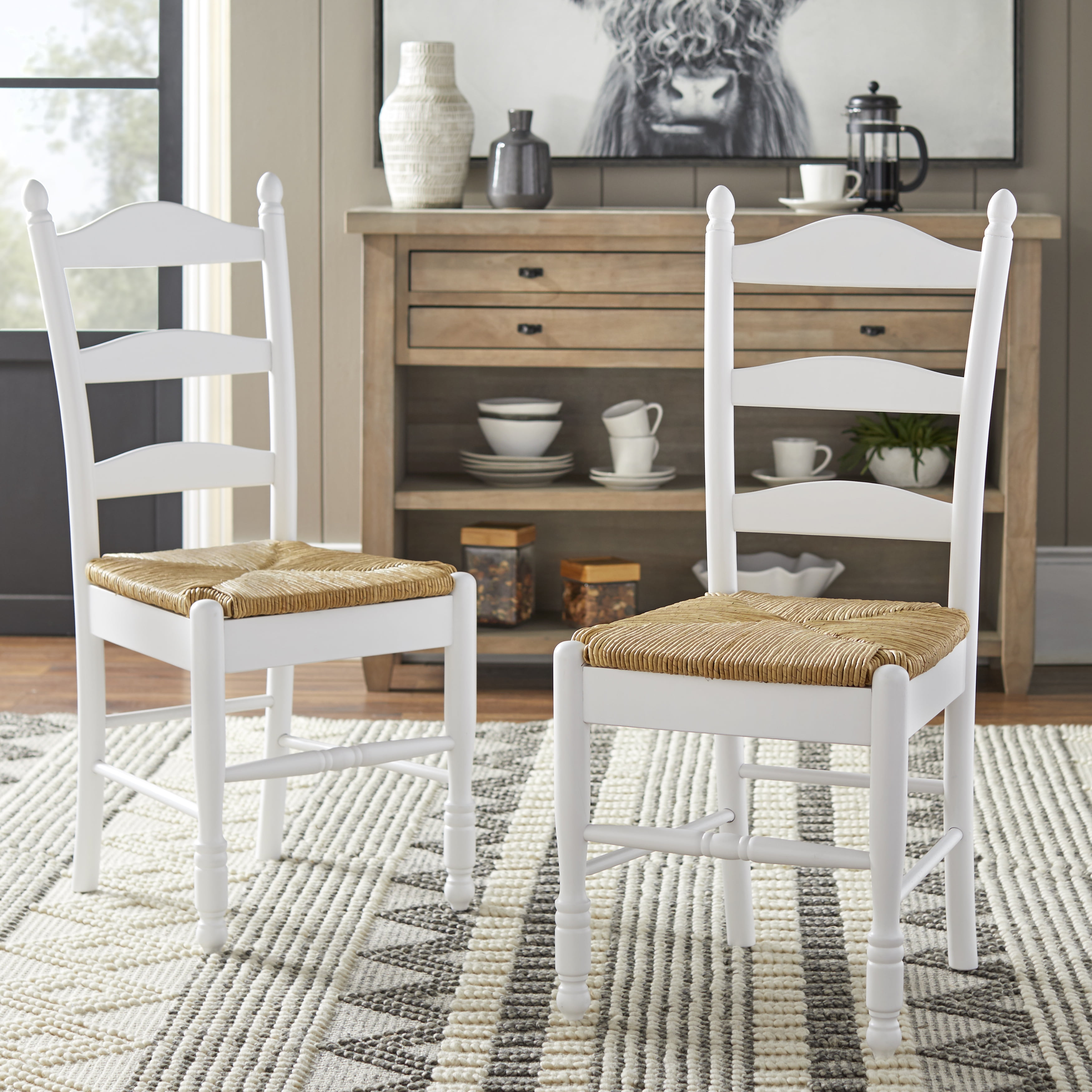 Free Shipping! TMS Indoor Ladder Back Dining Chair Set of 2, White ...