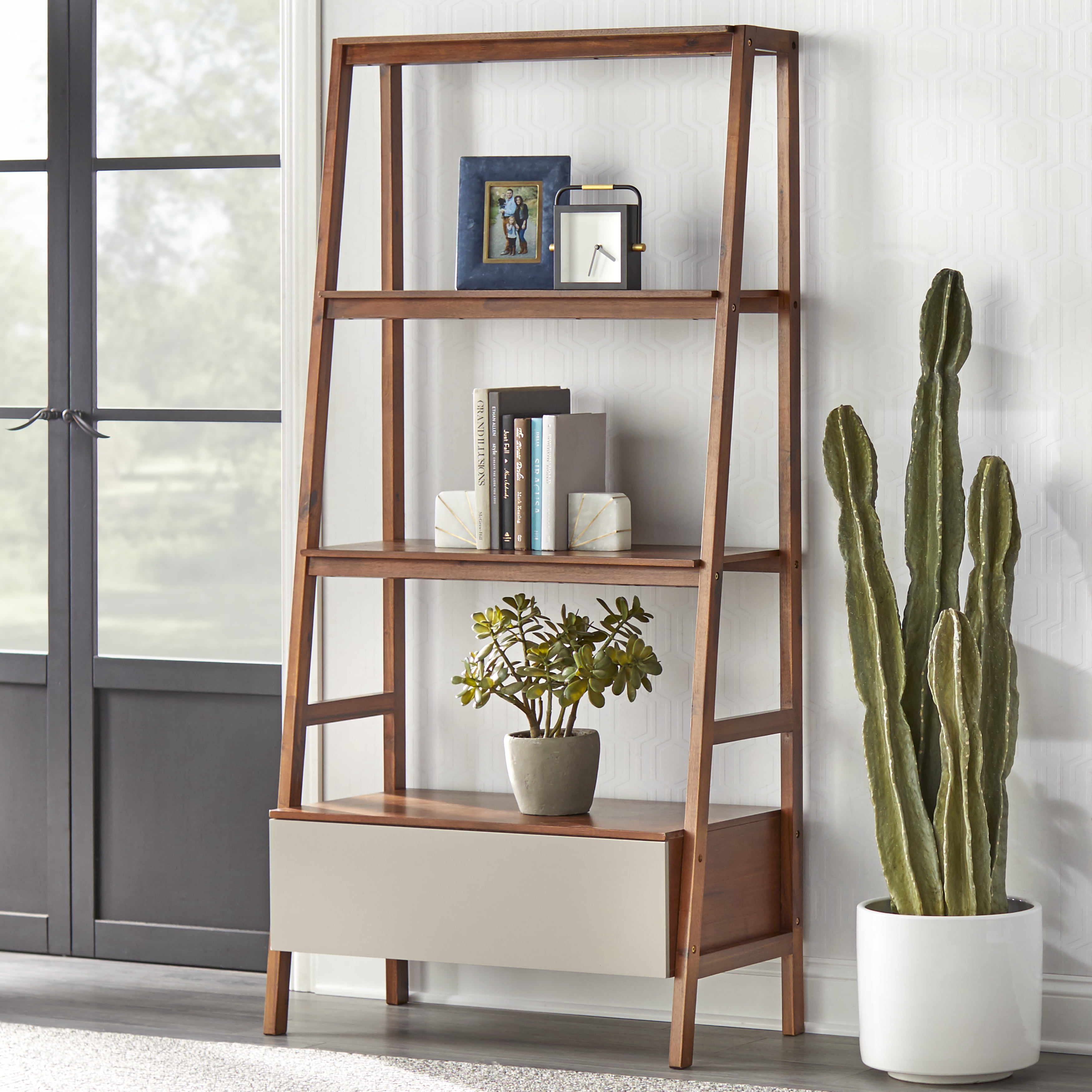 TMS Nordic Ladder Bookshelf, Walnut - Walmart.com