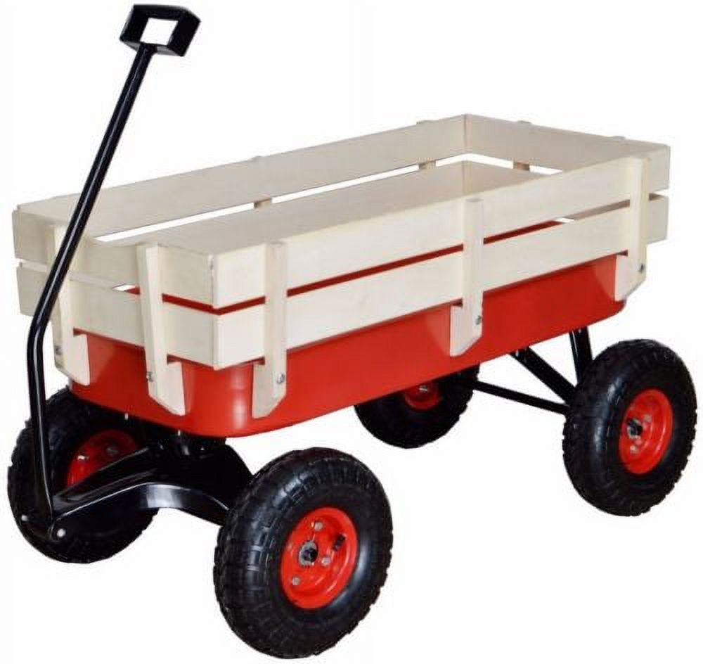 TMS Outdoor Wagon All Terrain Pulling w/ Wood Railing Air Tires ...