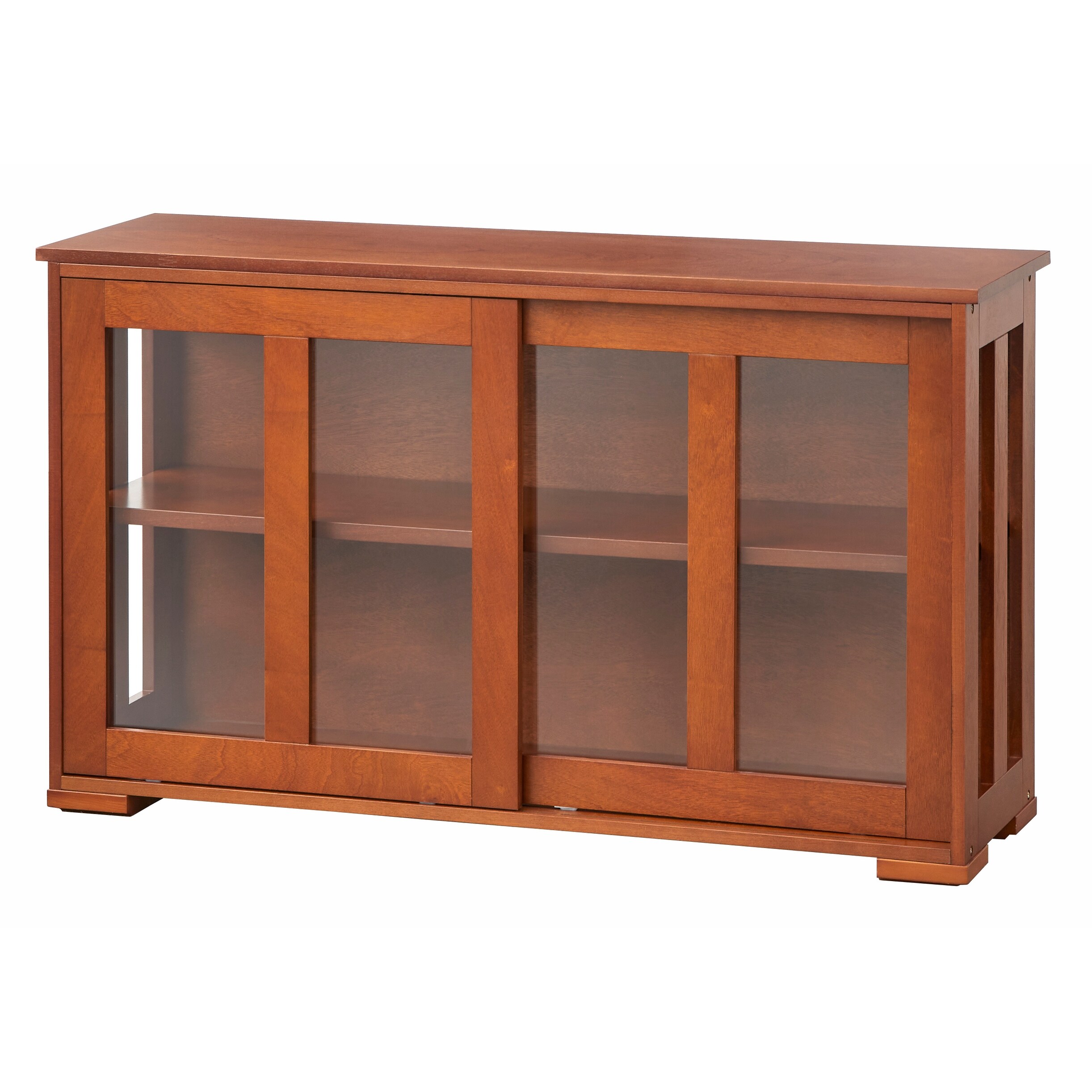 TMS Pacific Wood and Glass Sliding Door Storage Cabinet Unit, Walnut ...