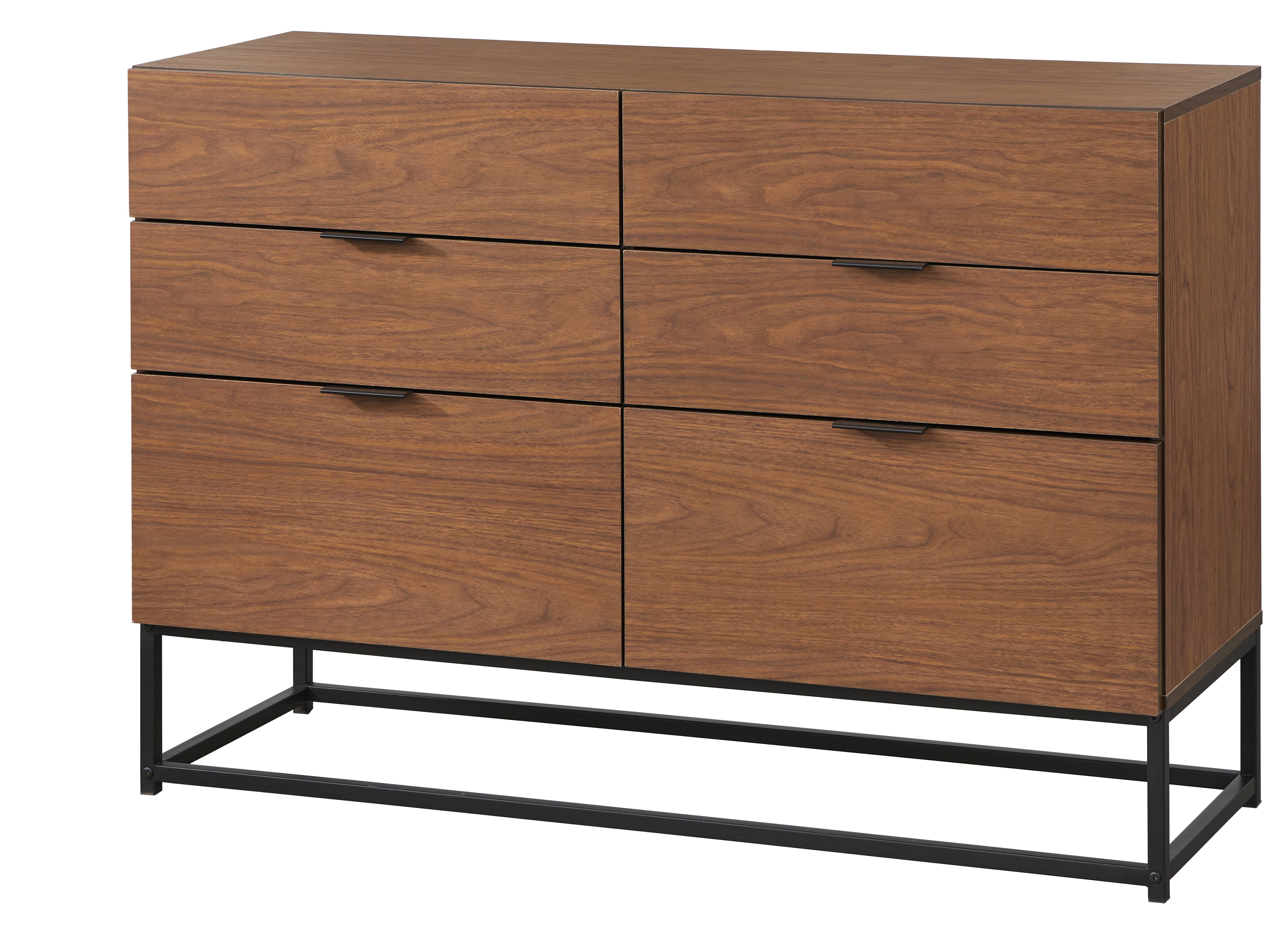 TMS Rosetti 6 Drawer Contemporary Dresser with Black Metal Framed Legs Walnut