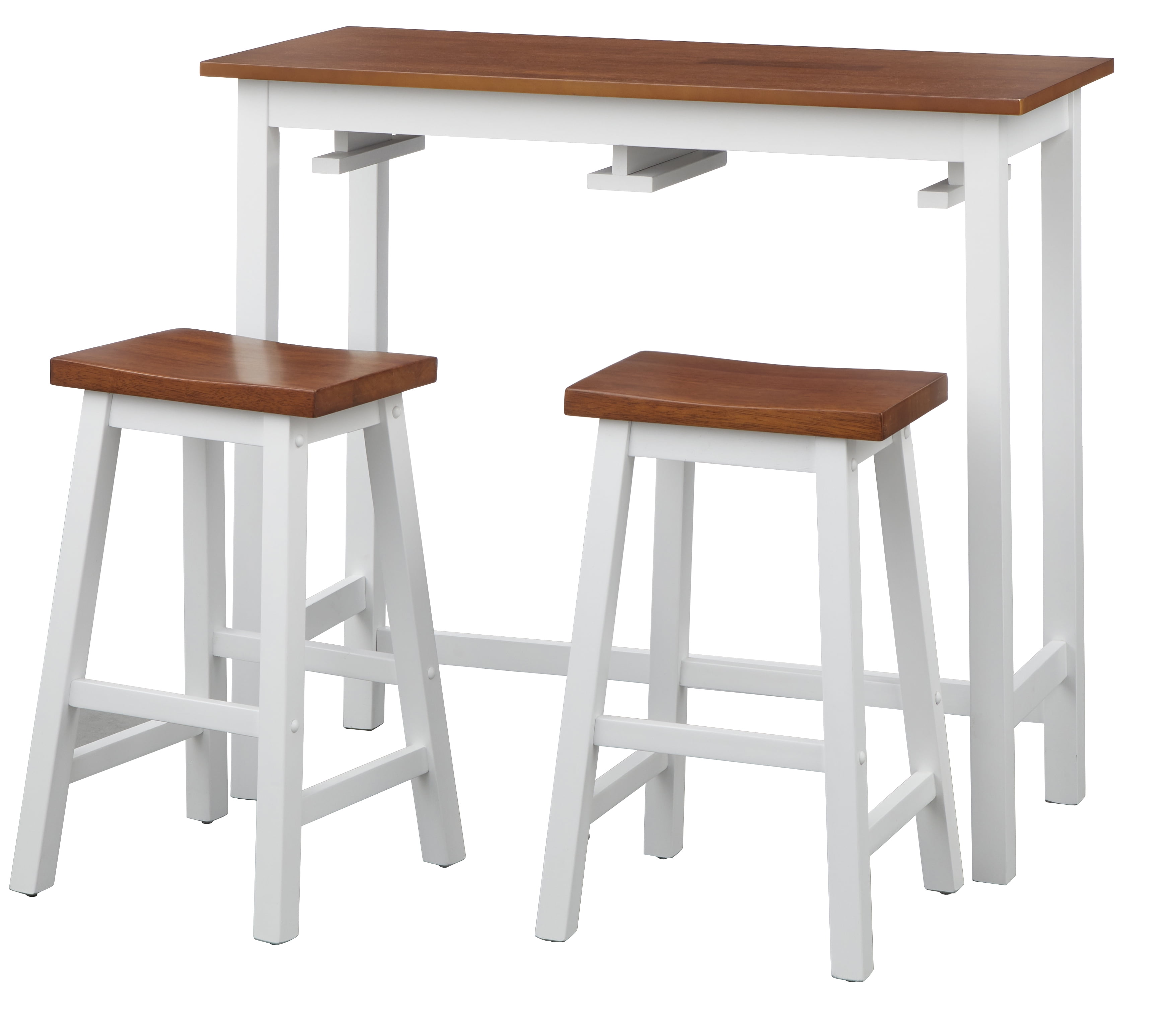 TMS Seaton 3-Piece Indoor Counter Height Dining Set, Walnut/White Table ...