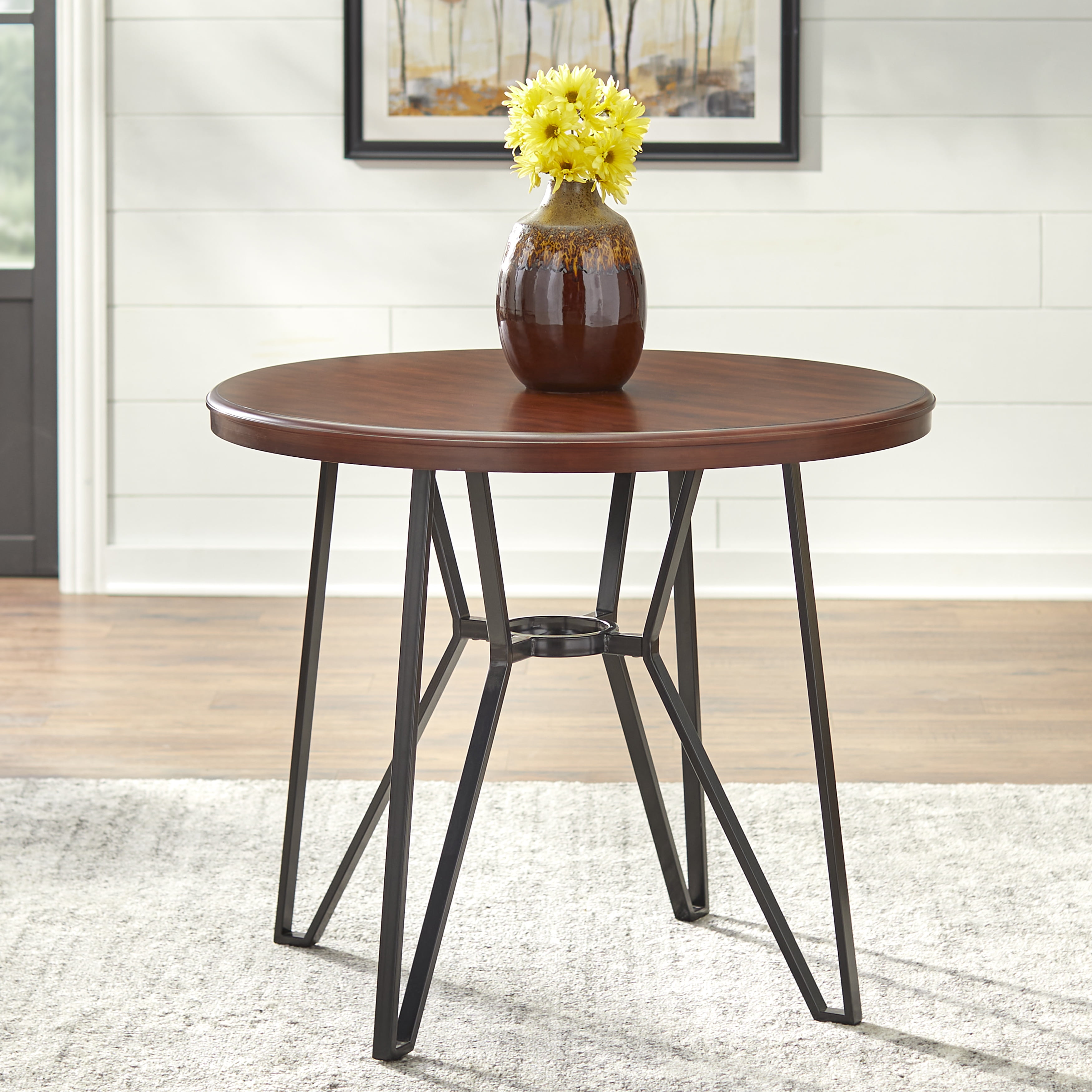 Free Shipping! TMS Shane 35x35x30 Round Metal Dining Table Walnut Black ...