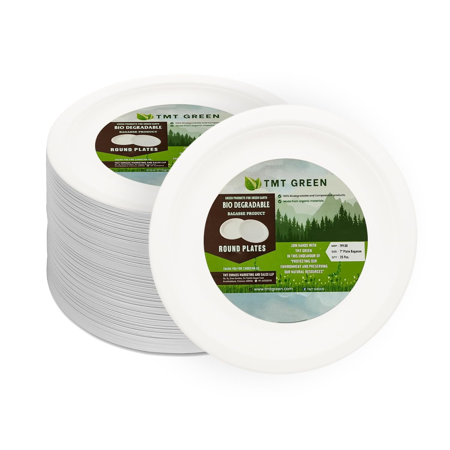 TMT GREEN Disposable Plates 10 Inches Pack of 50 Sugarcane Bagasse Eco ...