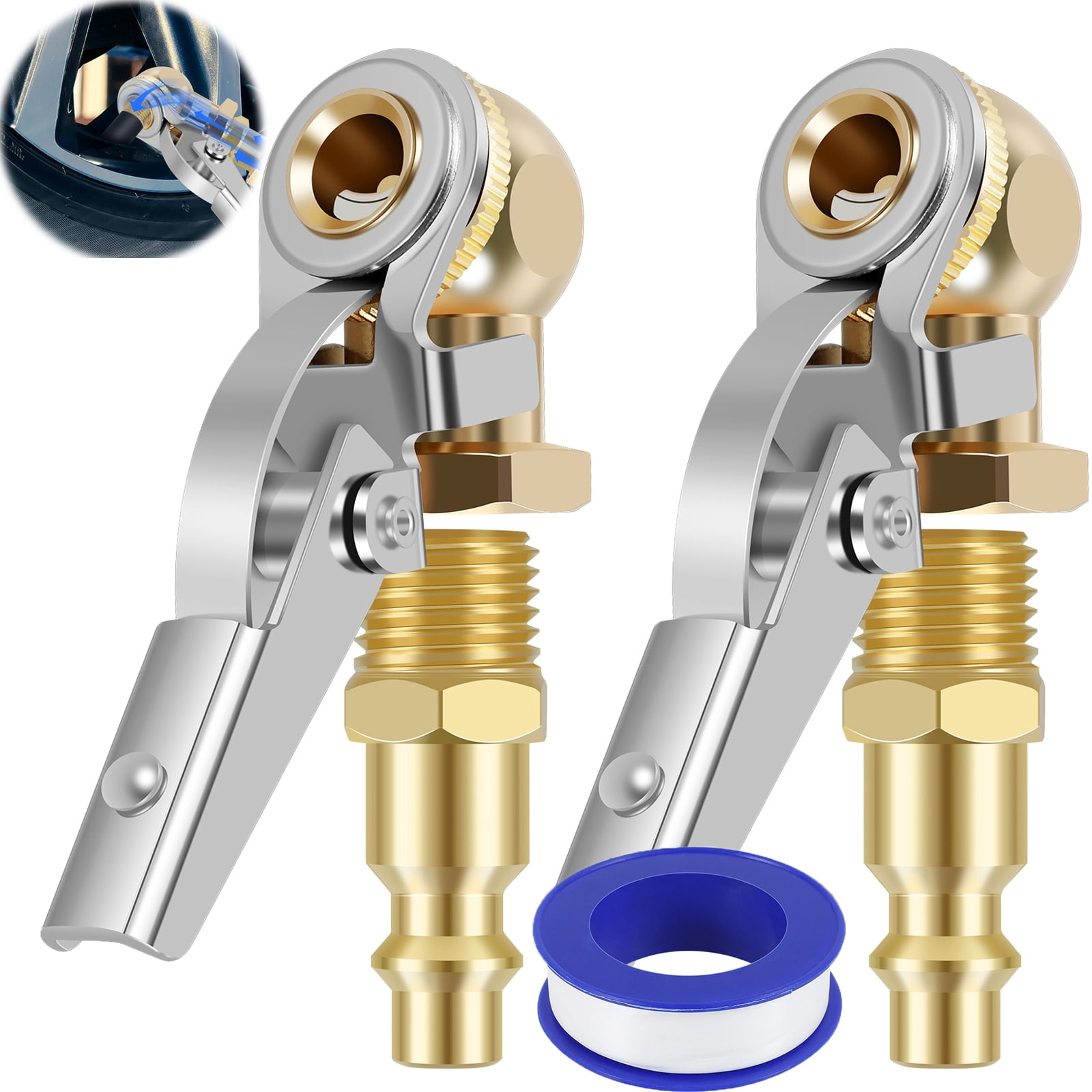 TMWEFUSC 2-Pack Closed Ball Tire Chuck with Clip, 1/4" FNPT Locking Air ...