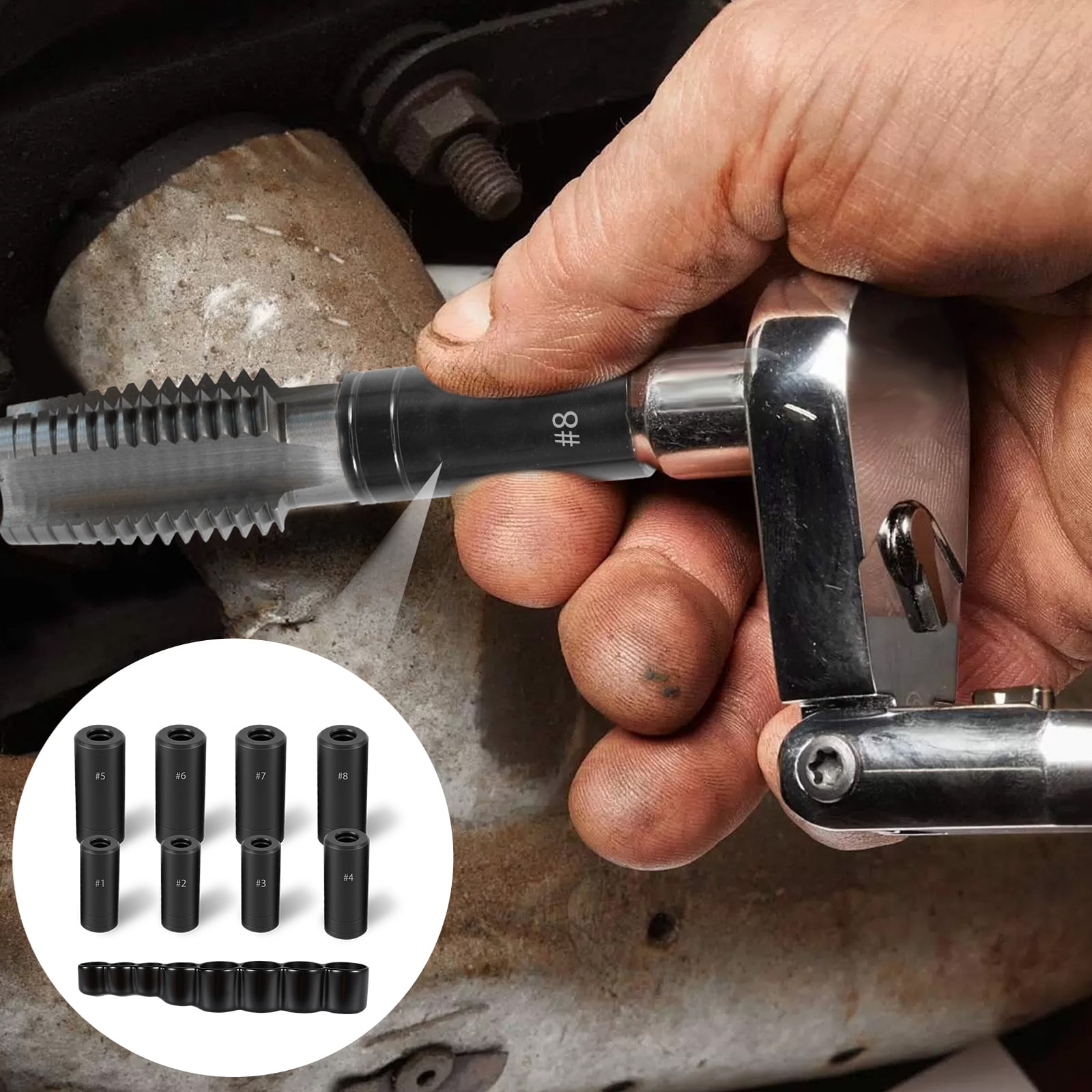 TMWEFUSC 8Pcs Tap Socket Set Carbon Steel 1/4 Inch and 3/8 Inch Square ...