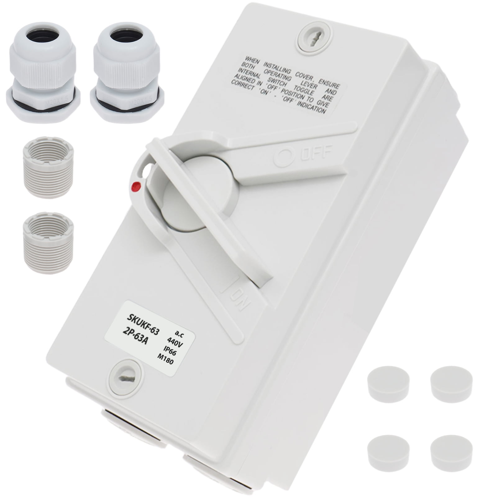 TMWEFUSC Enclosed Motor Disconnect Switch Waterproof 63A 2Pole Heavy ...