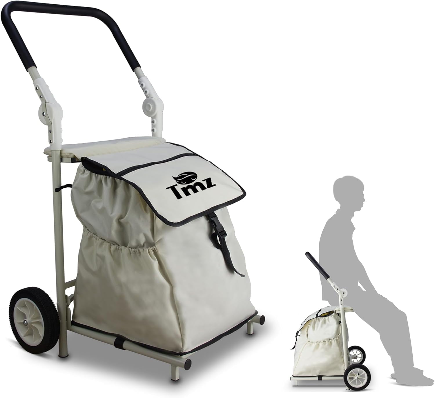 TMZ 2-Wheel Foldable Shopping Cart with Seat Function and Removable Bag ...
