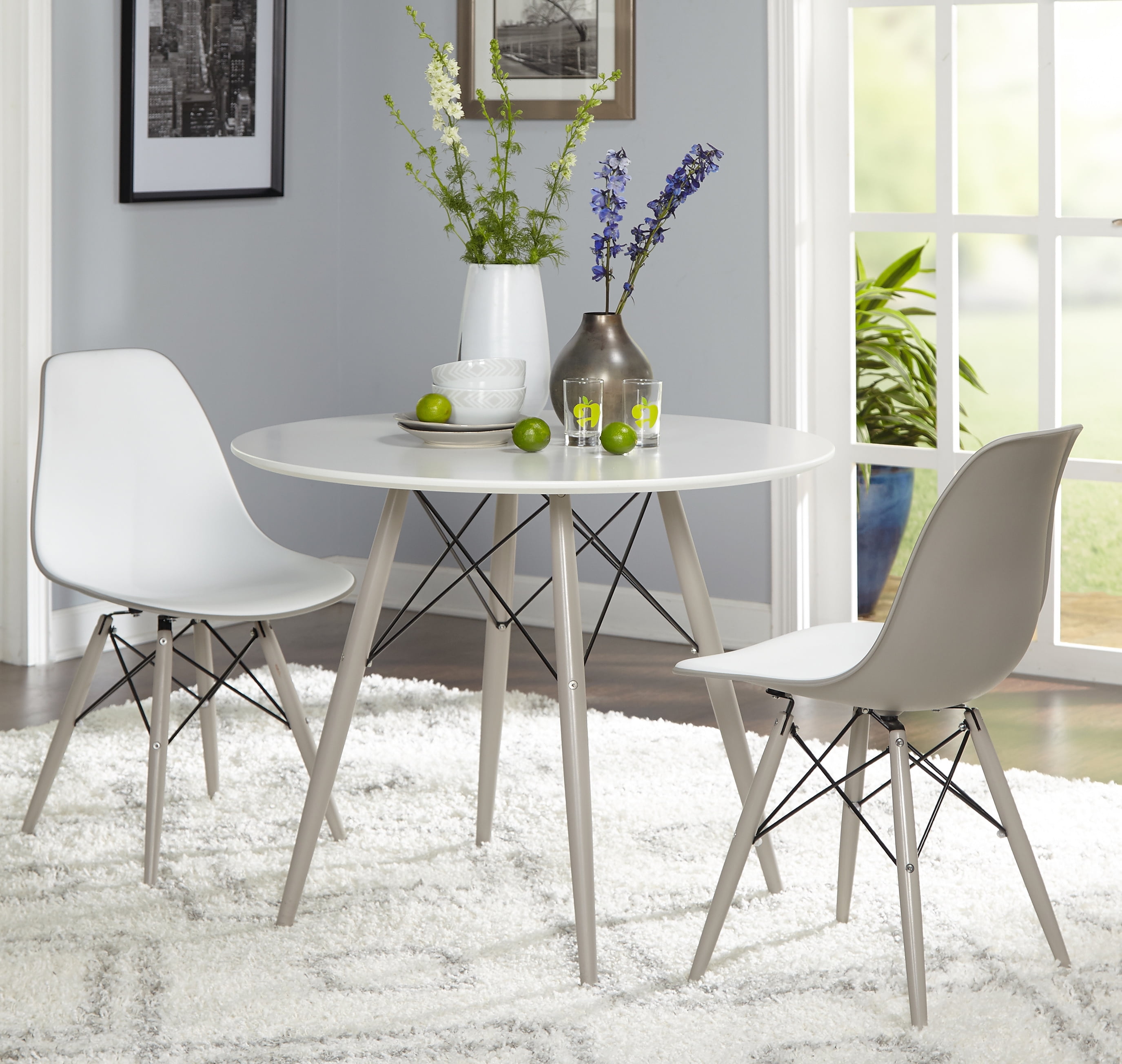 TMs Elba 3-Piece Dining Set - White/Gray Chairs - Walmart.com