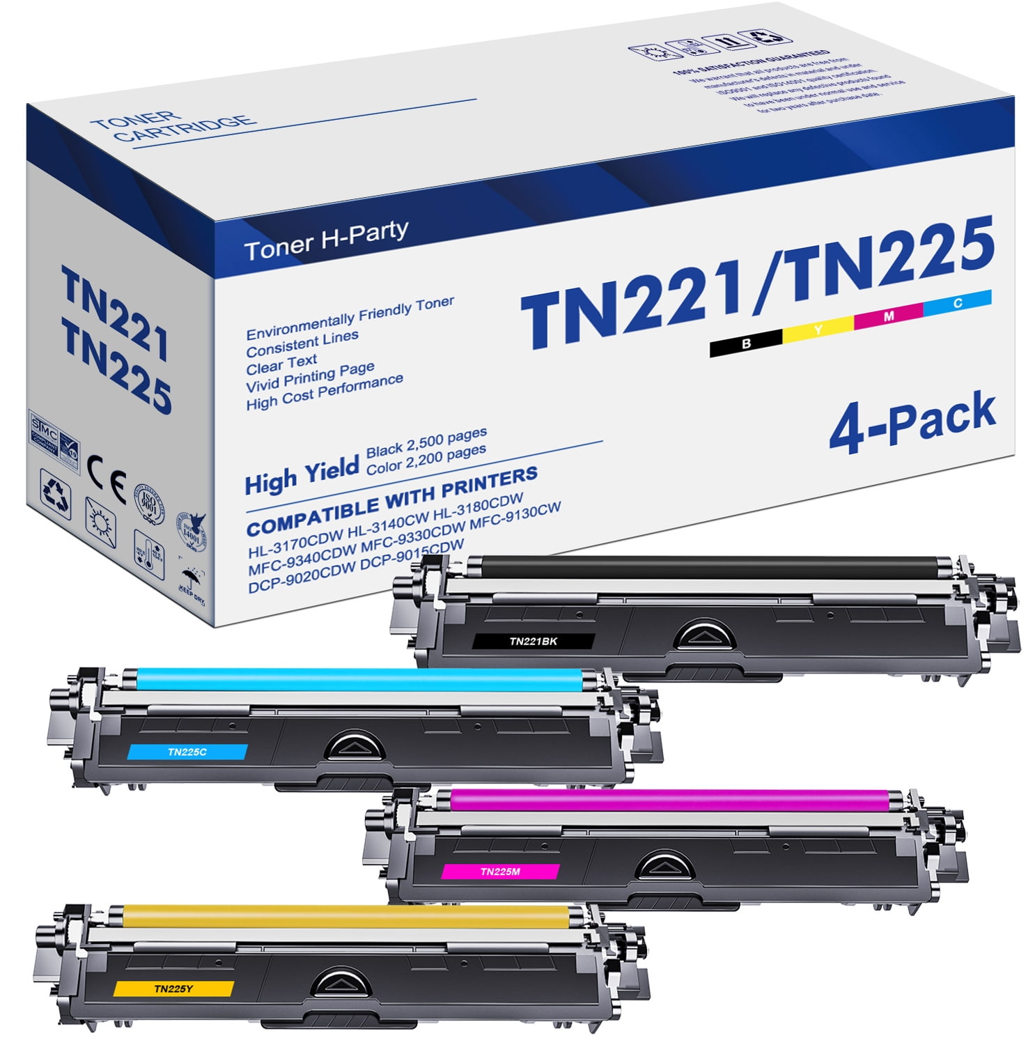 Toner H-Party Compatible Cartridges for Brother TN221 TN225, 4-Pack ...
