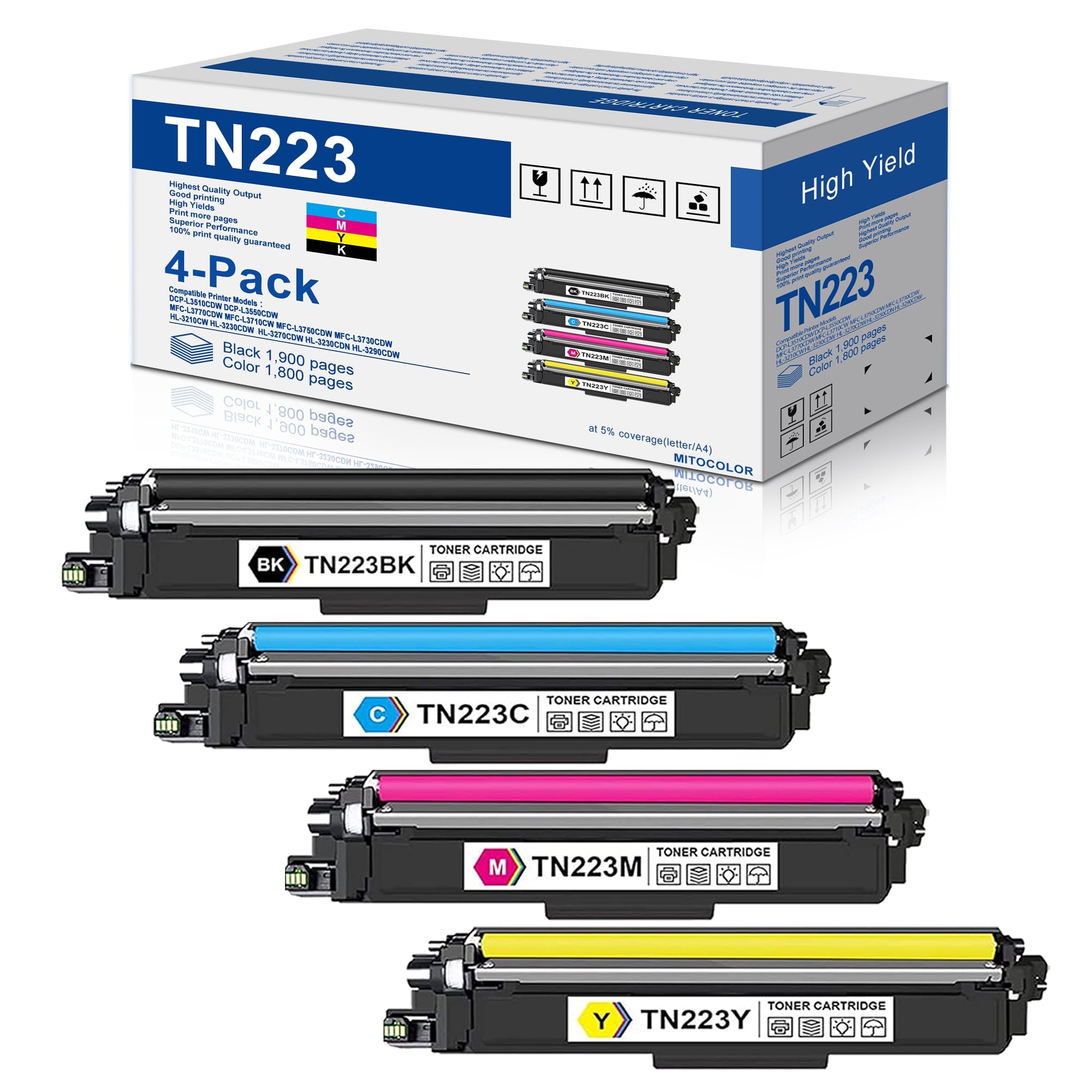 TN-223BK/C/M/Y Toner Cartridge 4Pack TN 223 Toner Replacement for ...