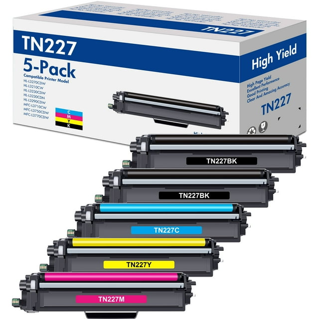 TN-227 High Yield Toner Cartridge 5-Pack Compatible for Brother TN227 ...