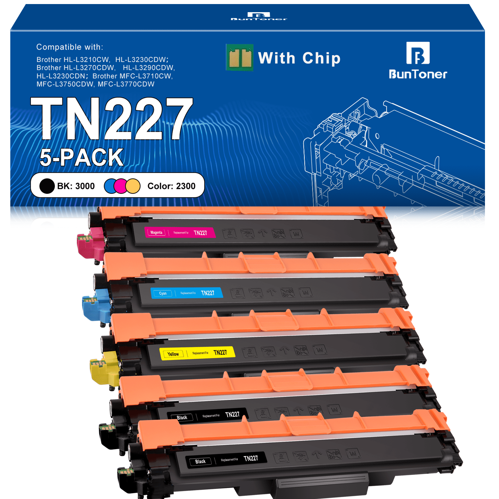 myCartridge TN227 TN223 Toner for Brother HL-L3290CDW, MFC-L3750CDW ...