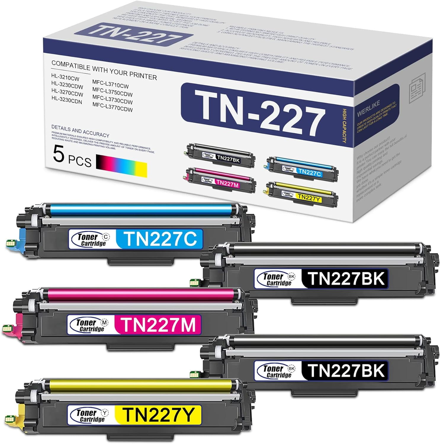 TN-227BK TN-227C TN-227M TN-227Y High Yield Toner: Compatible TN227 ...