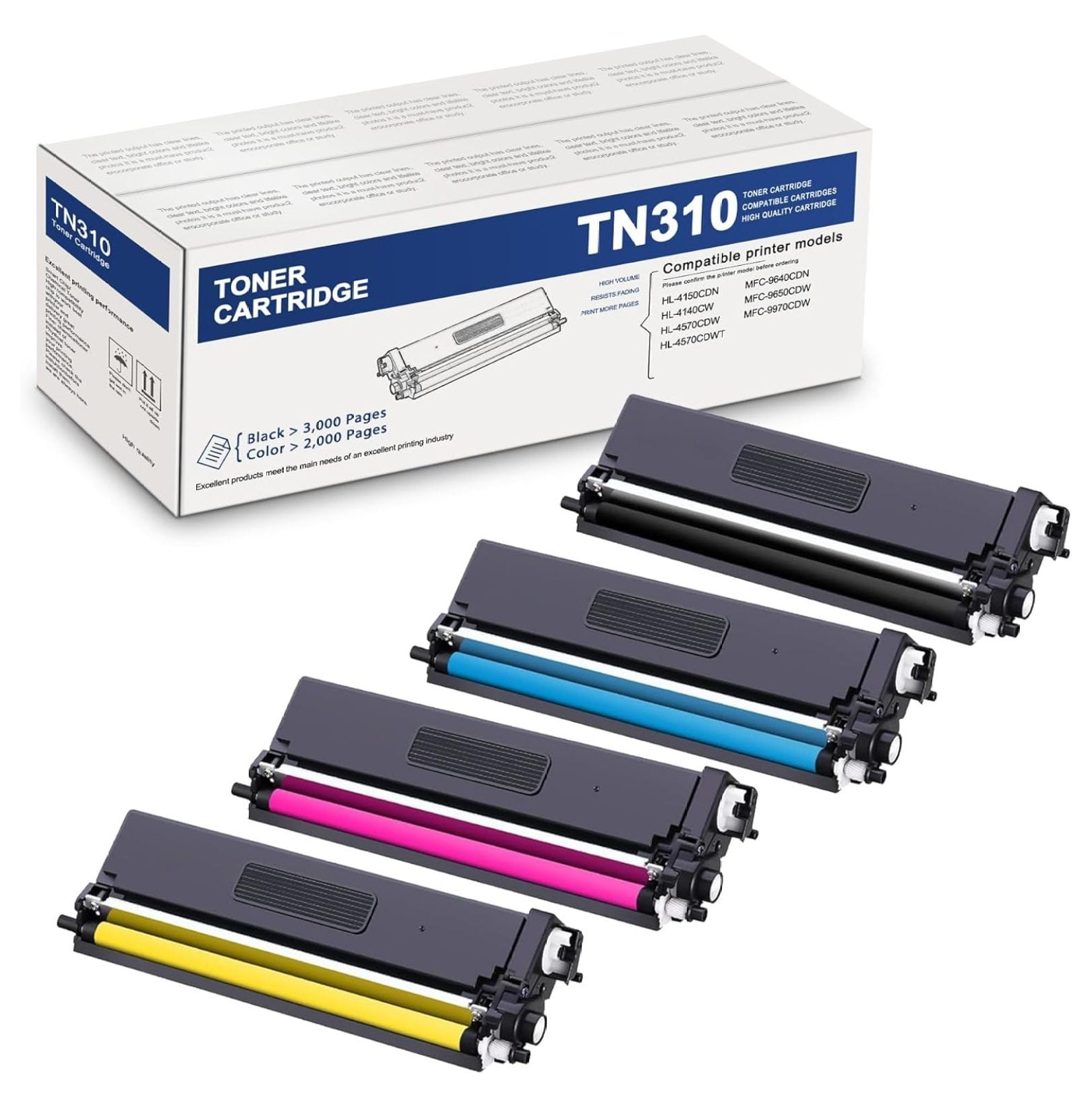 TN-310 Toner Cartridge (4-Pack , BK/C/M/Y) Replacement for TN310BK ...
