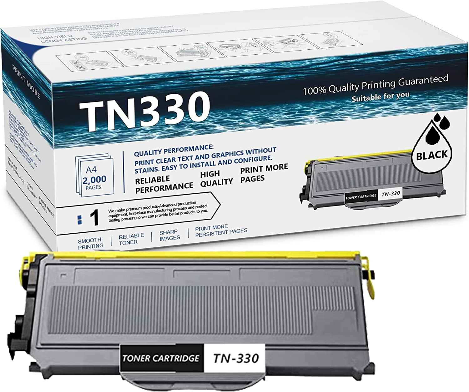 TN330 Black Toner Cartridge, 1PK, Compatible Replacement for Brother MFC-7840W, MFC-7340, MFC ...