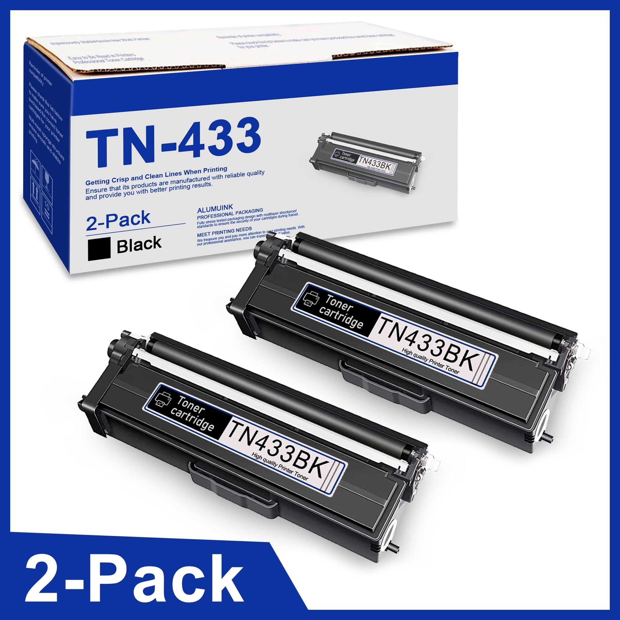 TN-433BK High Yield Black Toner - 2 Pack, Compatible with Brother HL ...