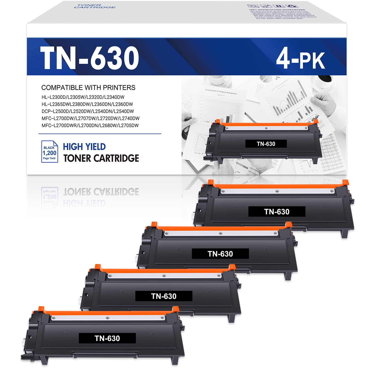 TN-630 TN630 HL-L2300D Toner Cartridge: 4 Pack Black High Yield ...