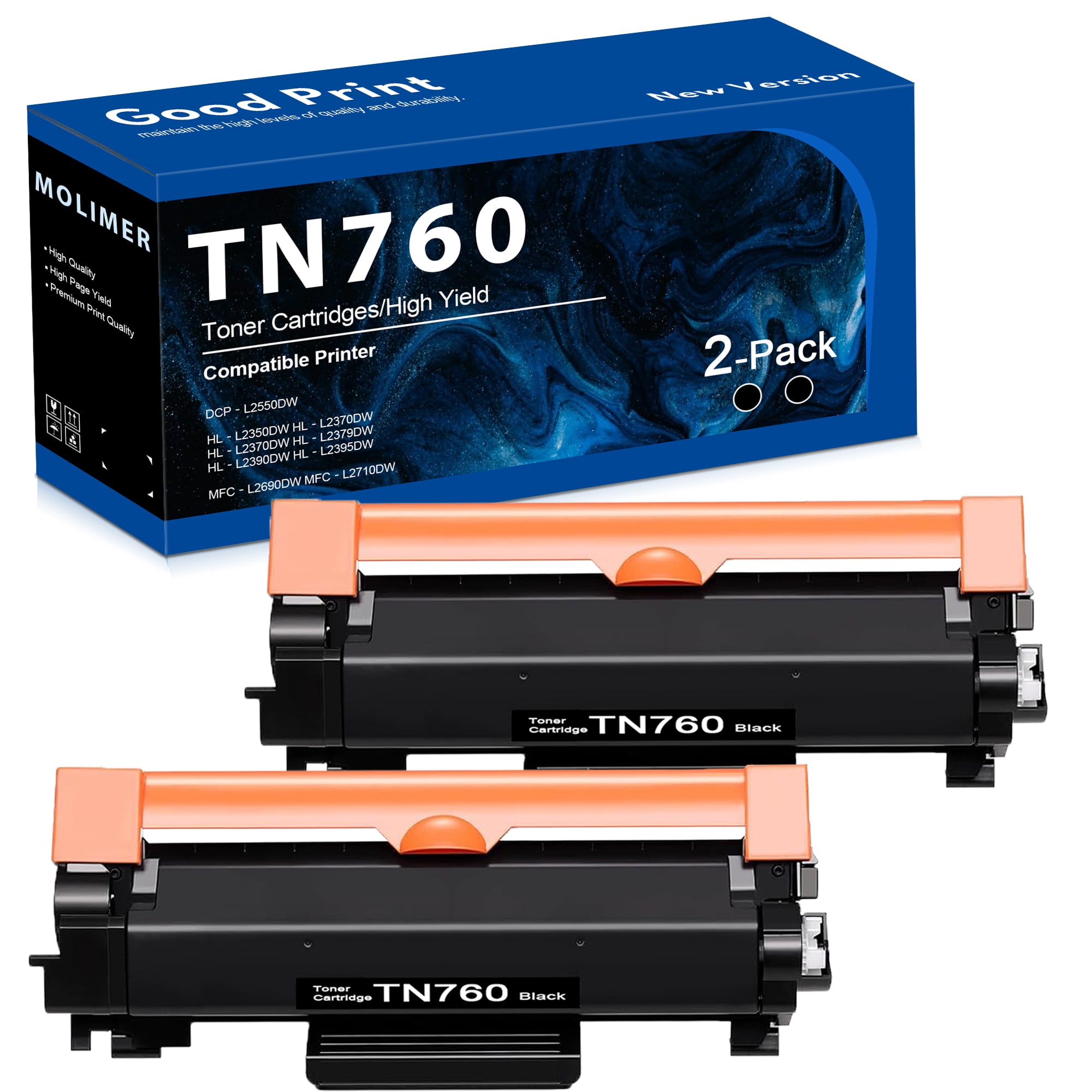 TN-760 2 Pack Black higher quality Toner Cartridge Compatible for ...