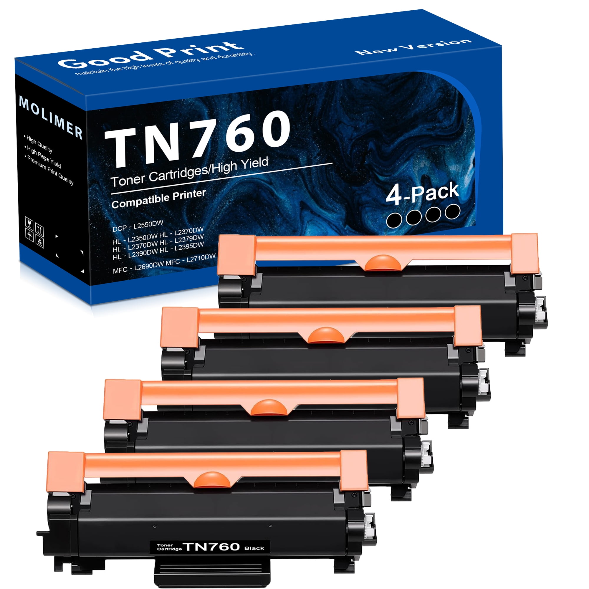 TN-760 4 Pack Black higher quality Toner Cartridge Compatible for ...