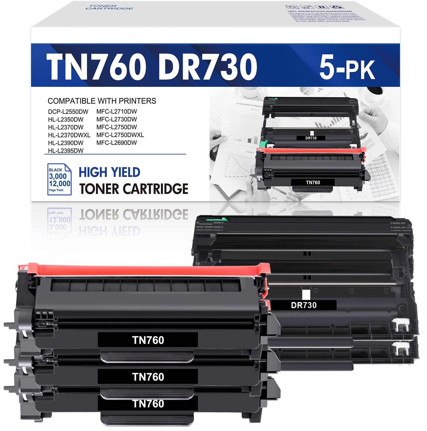 TN-760 Toner Cartridge Black High Yield and DR730 Drum Unit Set ...