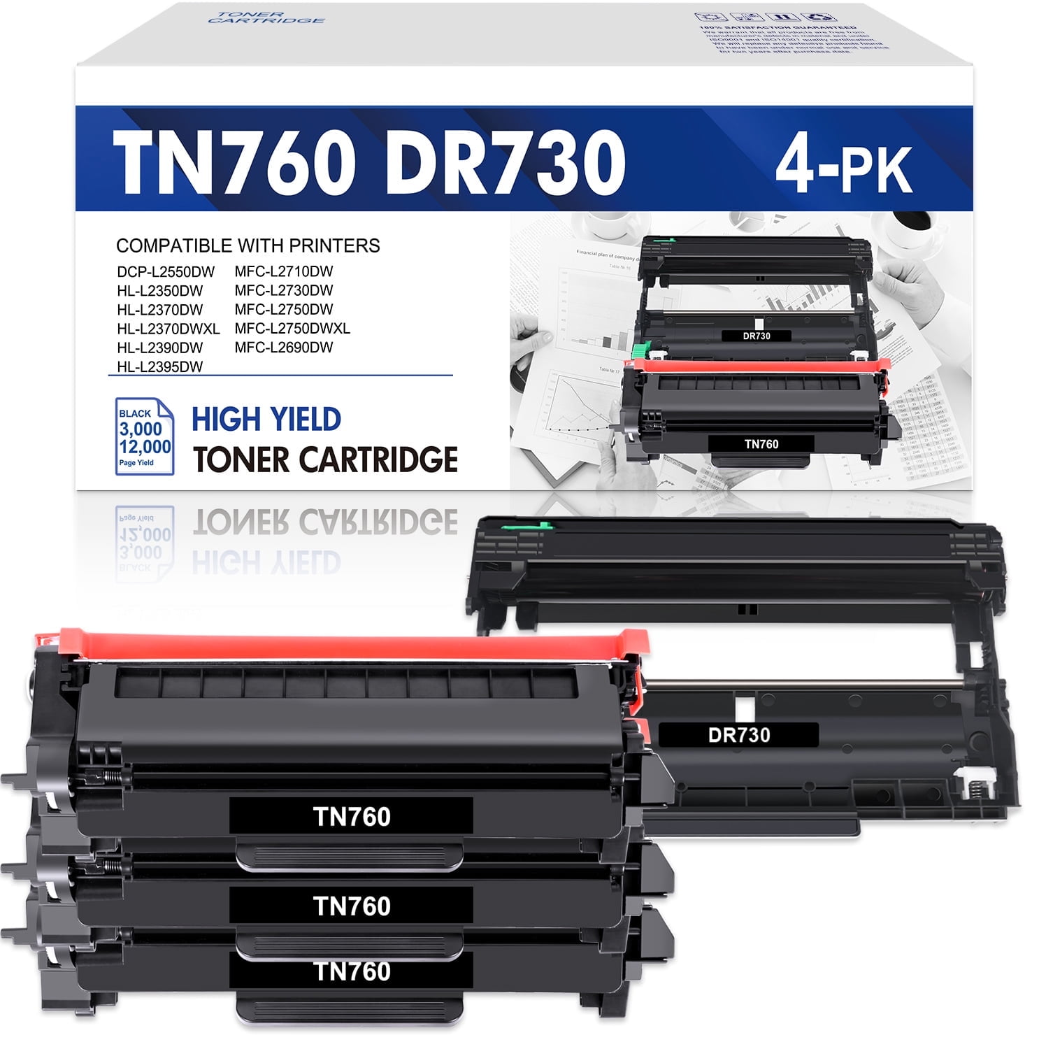 TN-760 Toner Cartridge and DR-730 Drum Unit Set Compatible for Brother ...