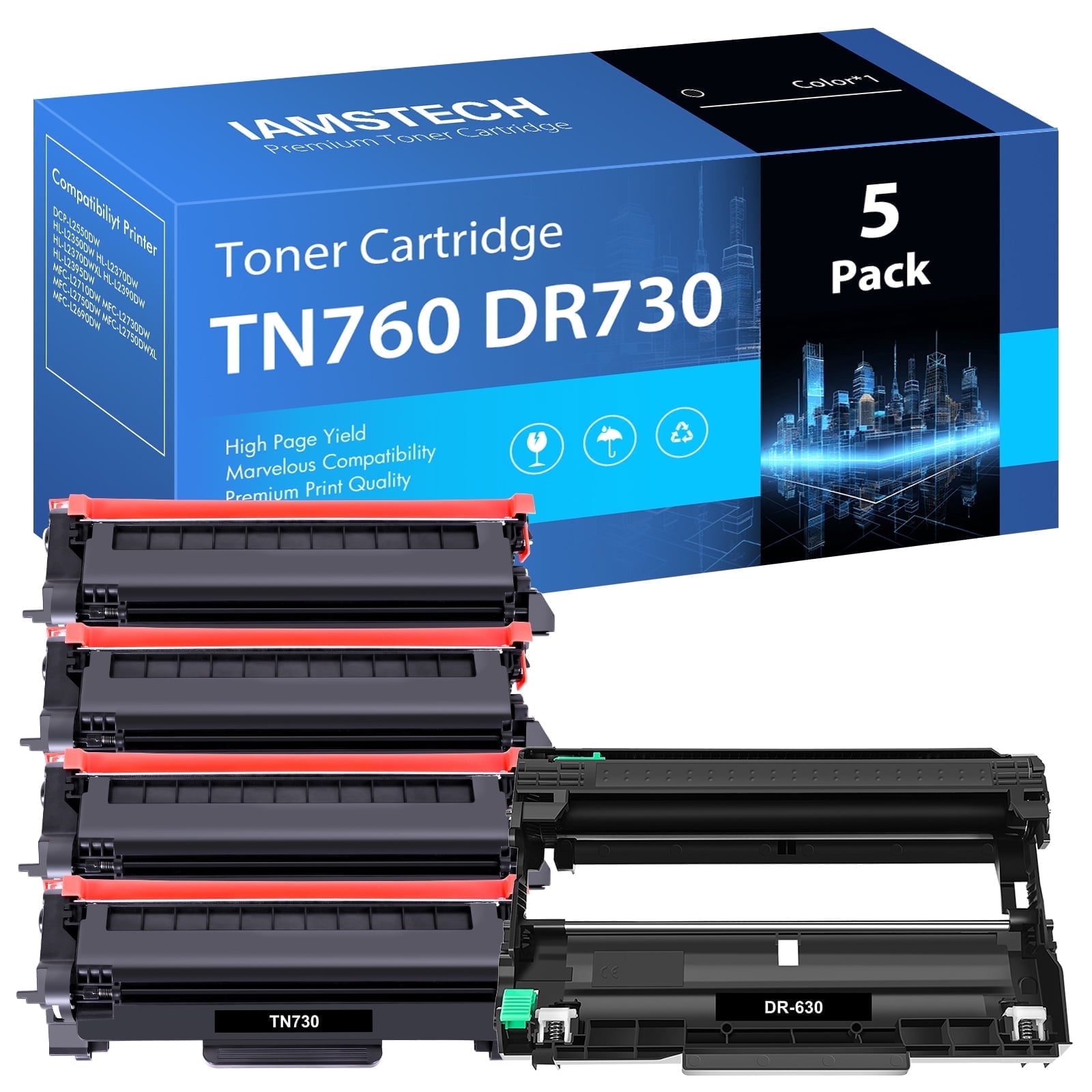 TN-760 Toner Cartridge and DR-730 Drum Unit Set Compatible for Brother ...