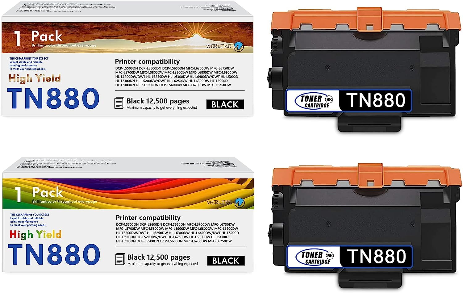 TN 880 Black Toner Cartridge High Yield Compatible TN880 TN 880 2-Pack ...