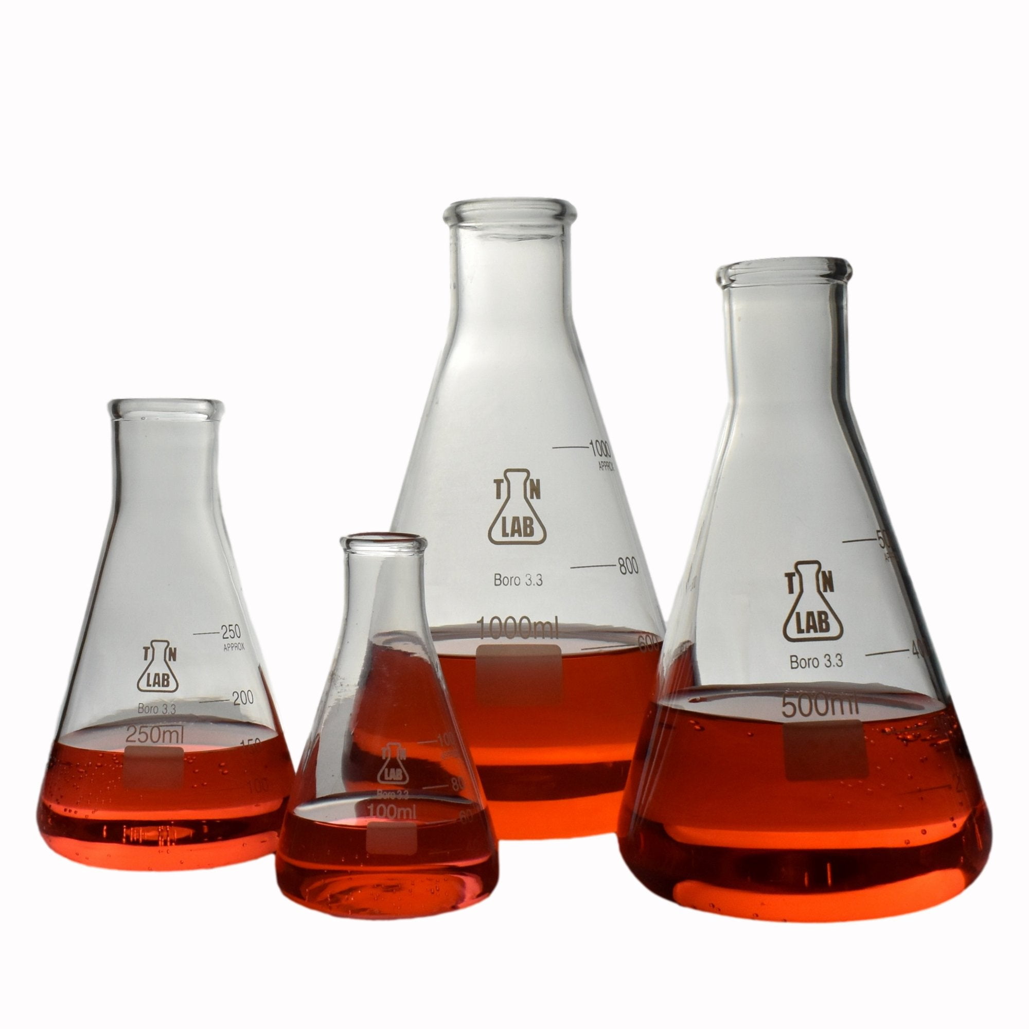TN Lab Erlenmeyer Flask Borosilicate Glass Conical Flask 4-Piece SET ...