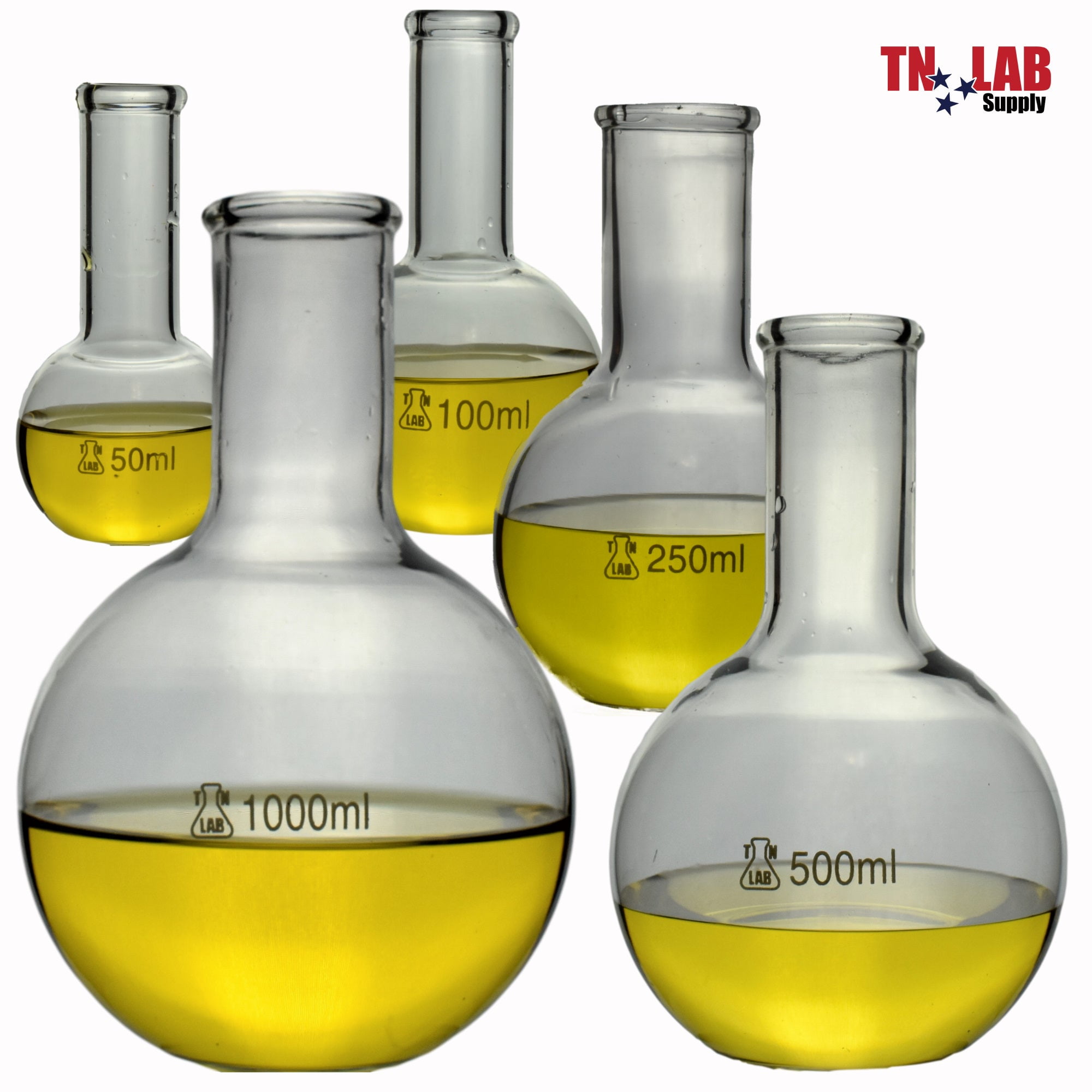 TN Lab Flat Bottom Boiling Flask 5-Piece SET 50-100-250-500-1000ml ...