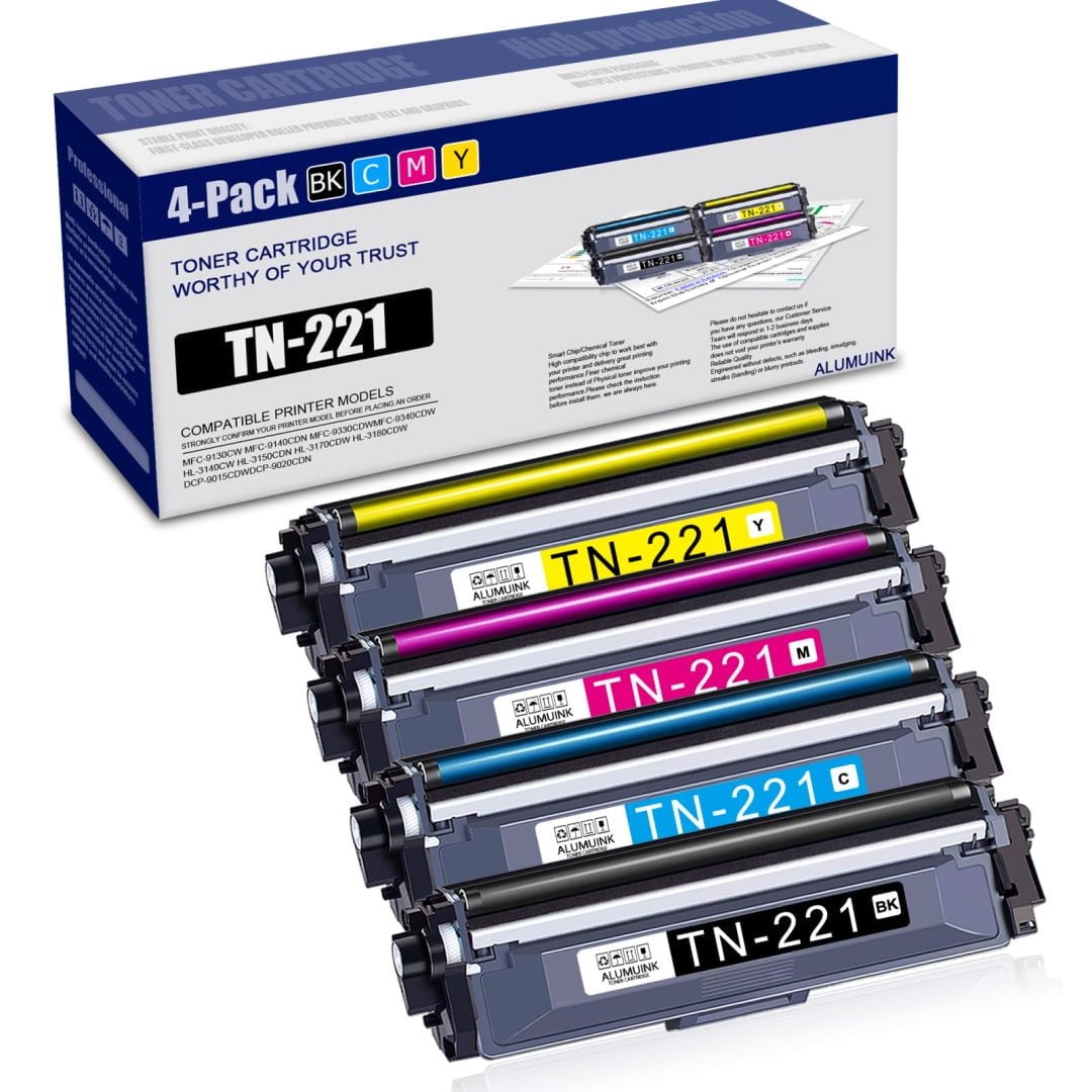 TN-221 Toner Cartridge 4-Pack for Brother MFC-9130CW, High Yield ...